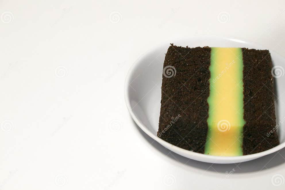 Pudding-covered Sponge Cake or Chocolate-covered Sponge Cake. Selective ...