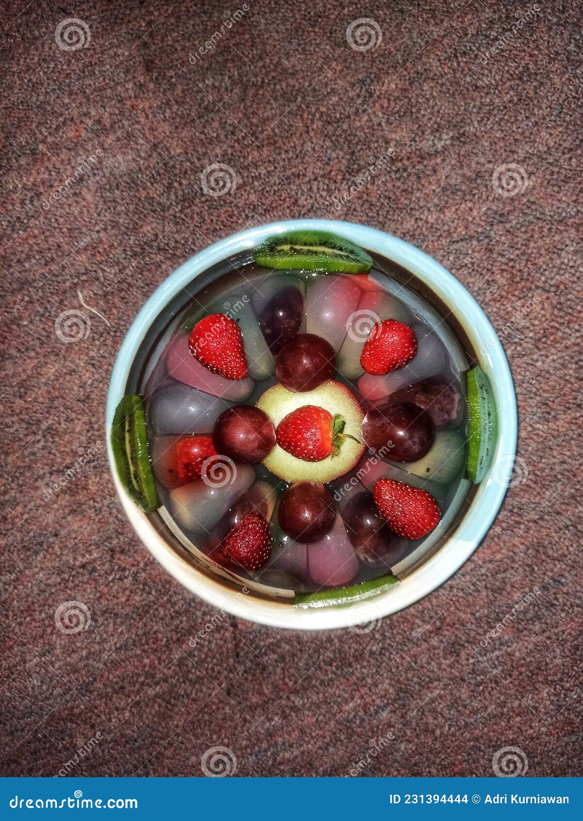 Pudding with Fresh with Various Fruit on Topping Stock Photo - Image of ...