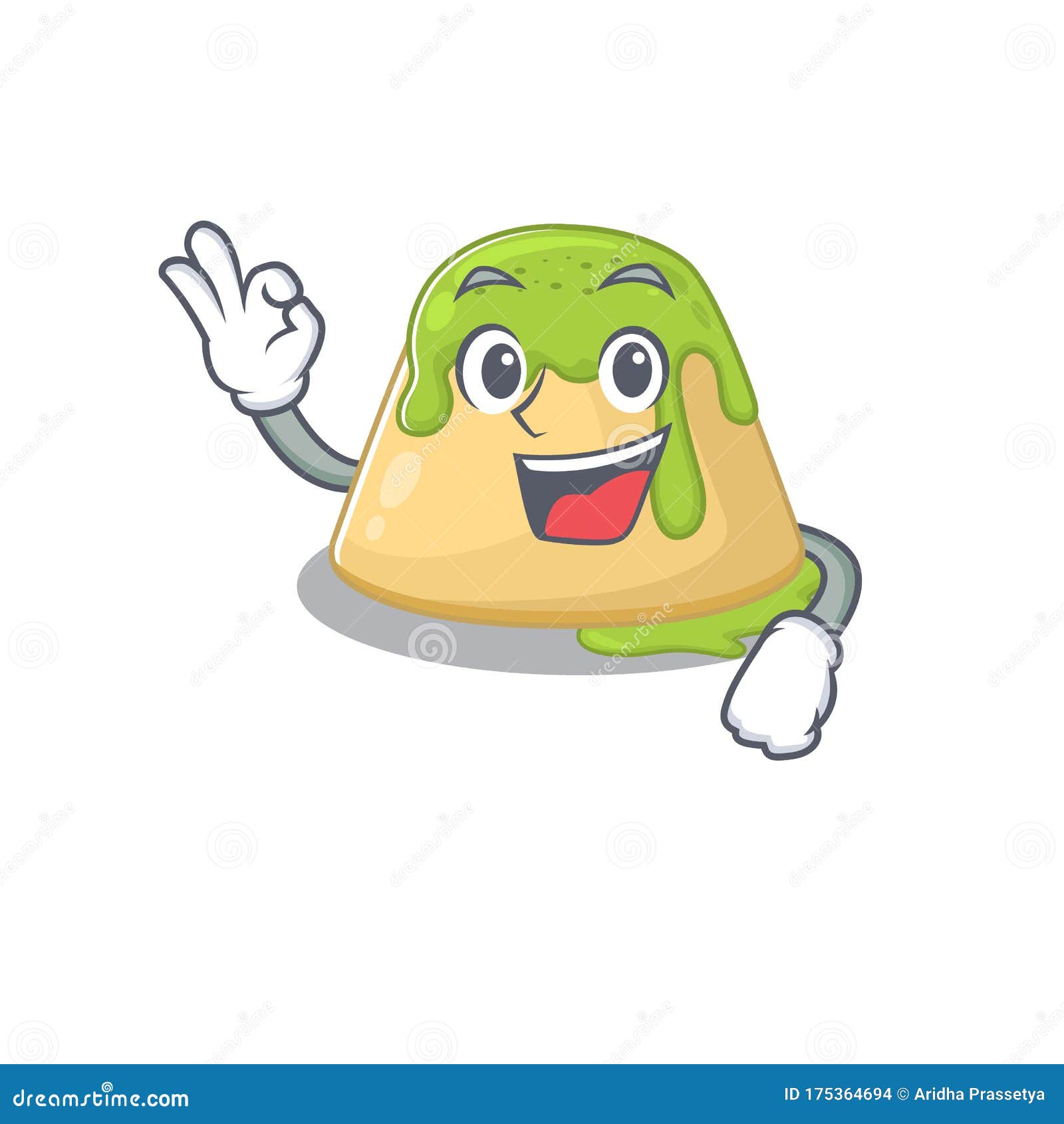 Pudding Green Tea Cartoon Character Design Style Making an Okay Gesture ...
