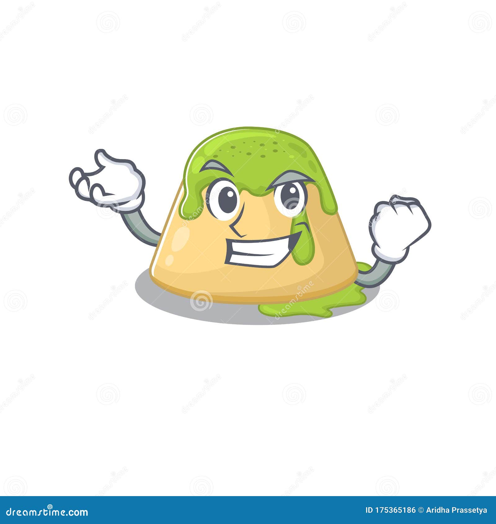 Pudding Green Tea Cartoon Character Style with Happy Face Stock Vector ...