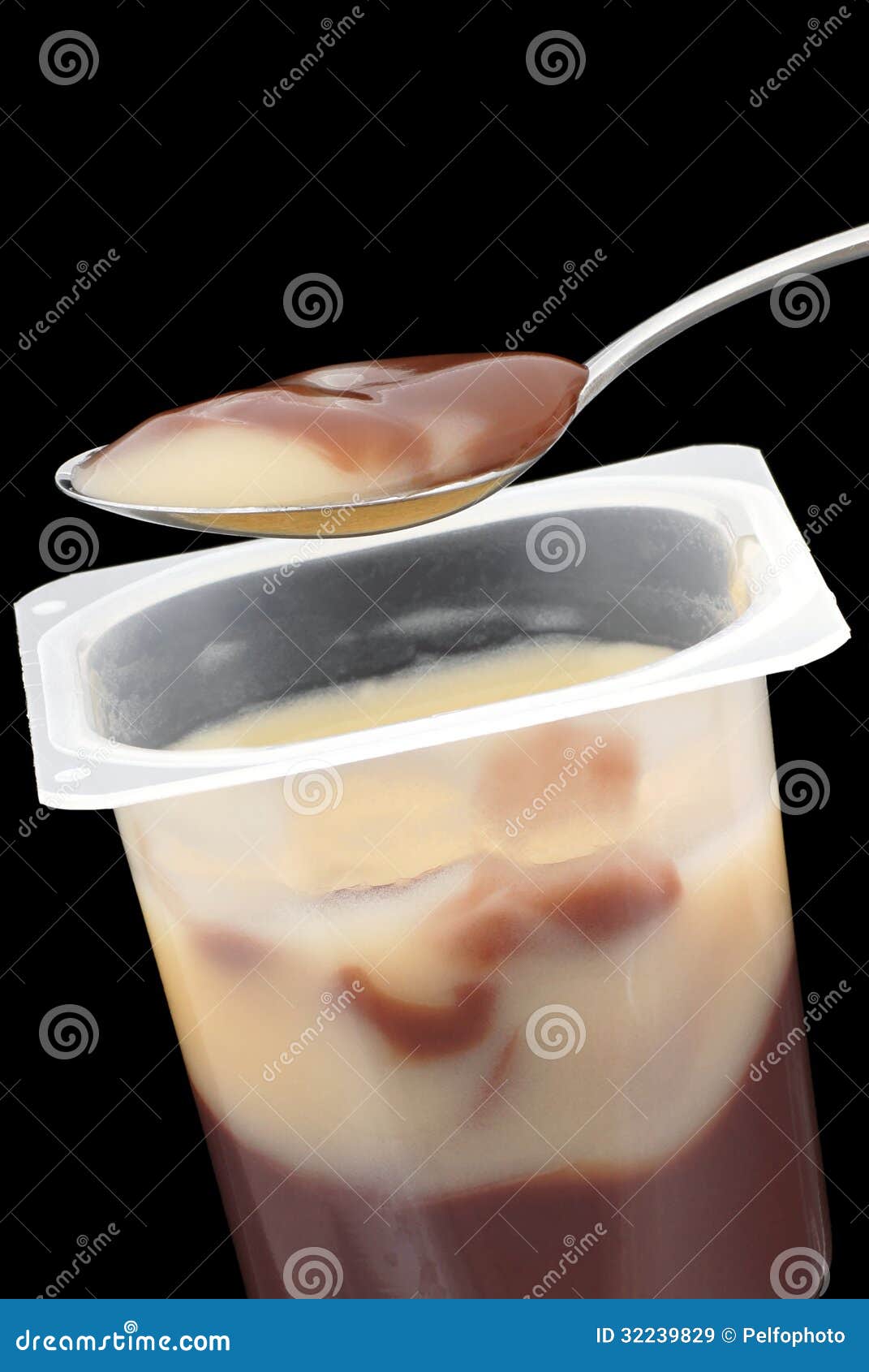 Pudding on a spoon. stock image. Image of cream, colors - 32239829