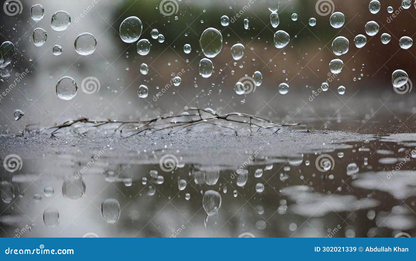Puddle with Bubbles and Water Circles during Heavy Stock Illustration ...