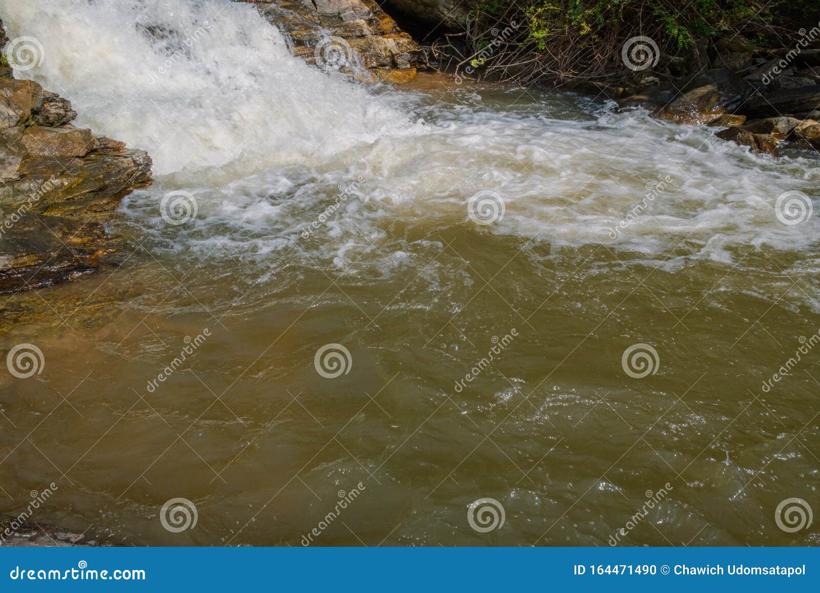 Puddle Caused By A Waterfall Stream In The Forest Stock Photo ...