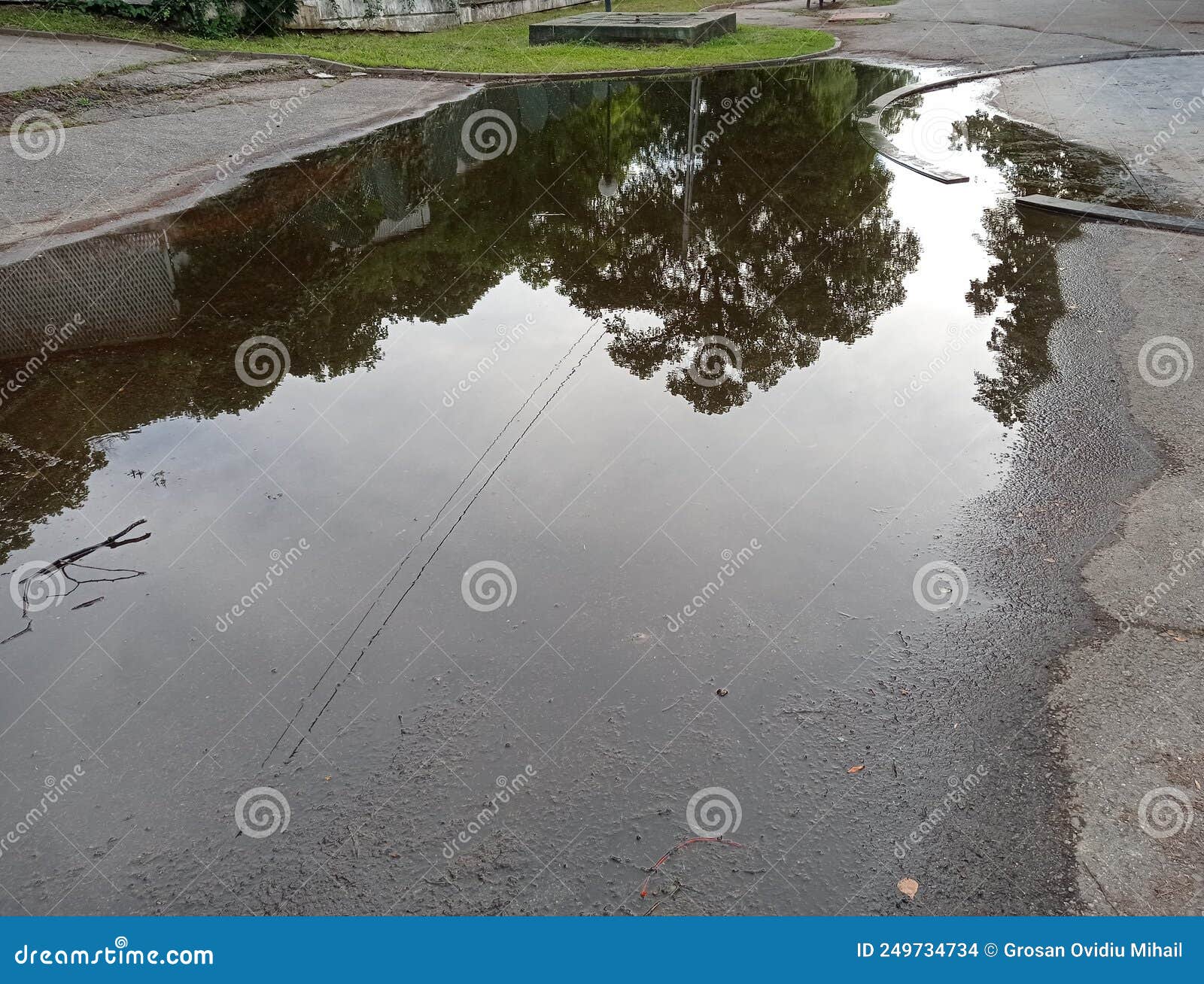 Puddle on a Cement Sidewalk Stock Photo - Image of sidewalk, water ...