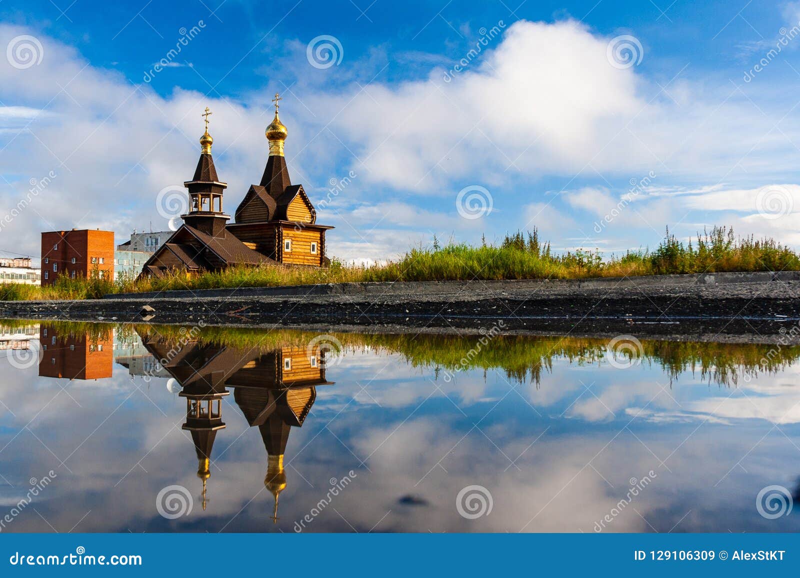 Puddle City Reflection, Norilsk Stock Image - Image of culture ...