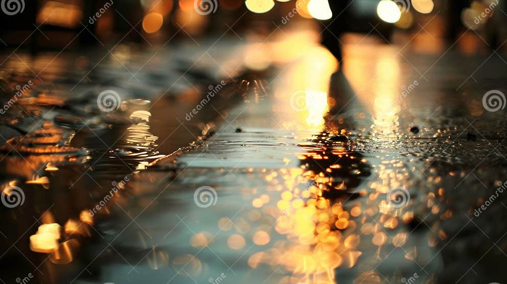 A Puddle on Concrete Its Smooth Surface Rippled with the Reflections of ...
