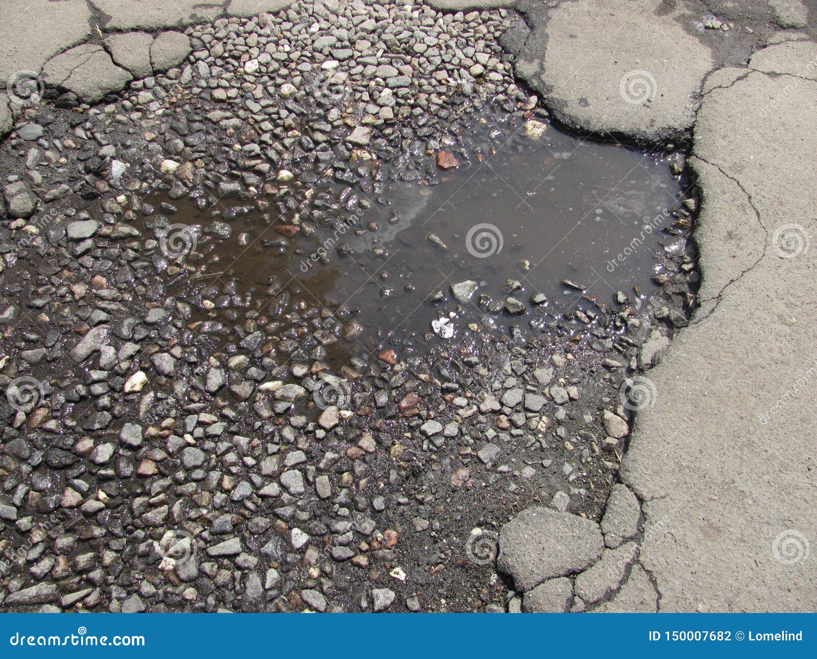 Puddle in the road pit stock photo. Image of problem - 150007682