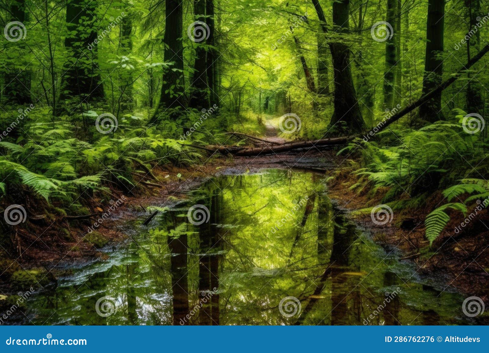 Puddle in a Forest, Reflecting Surrounding Greenery Stock Photo - Image ...