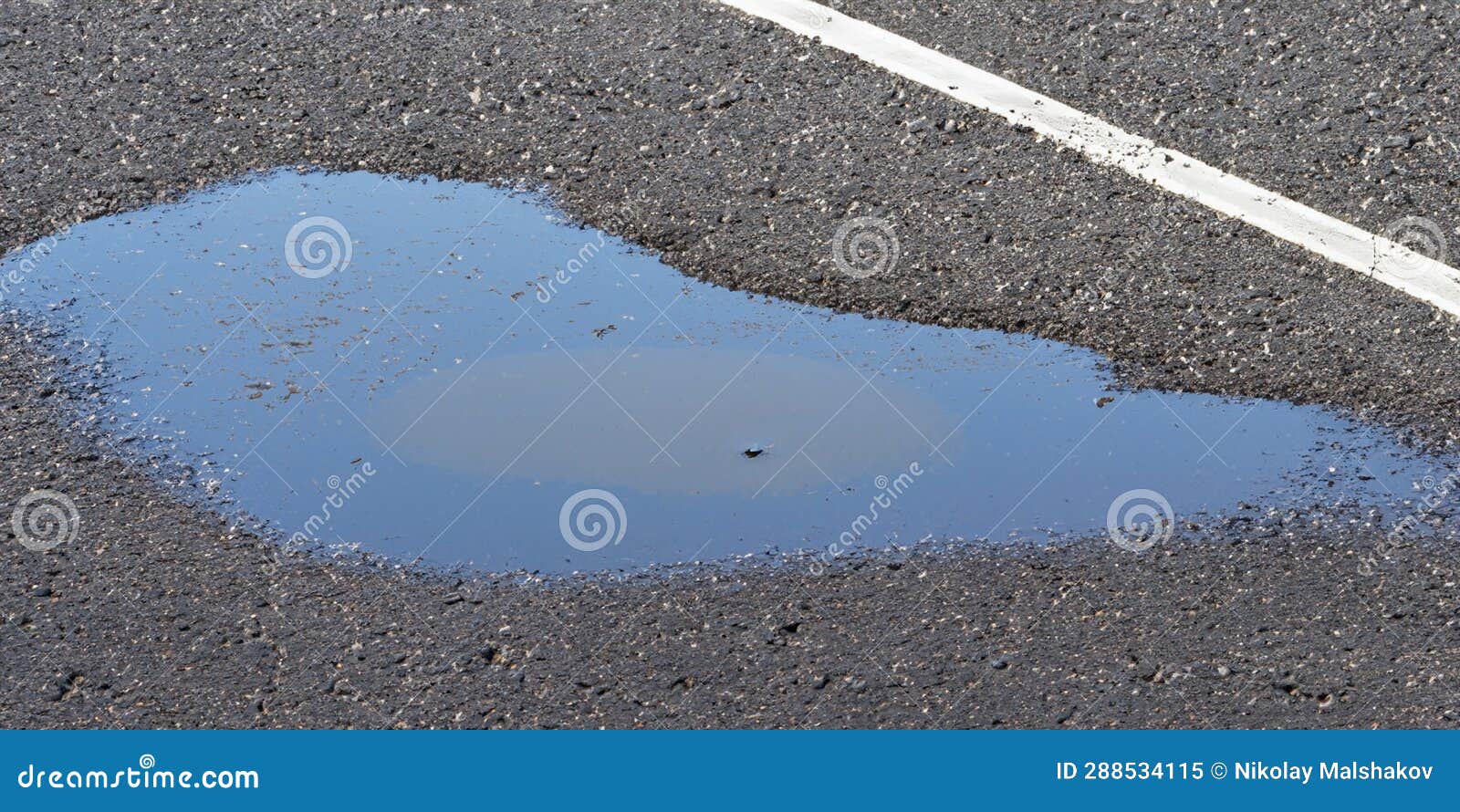A Puddle in a Pit on an Asphalt Road. Stock Image - Image of abstract ...