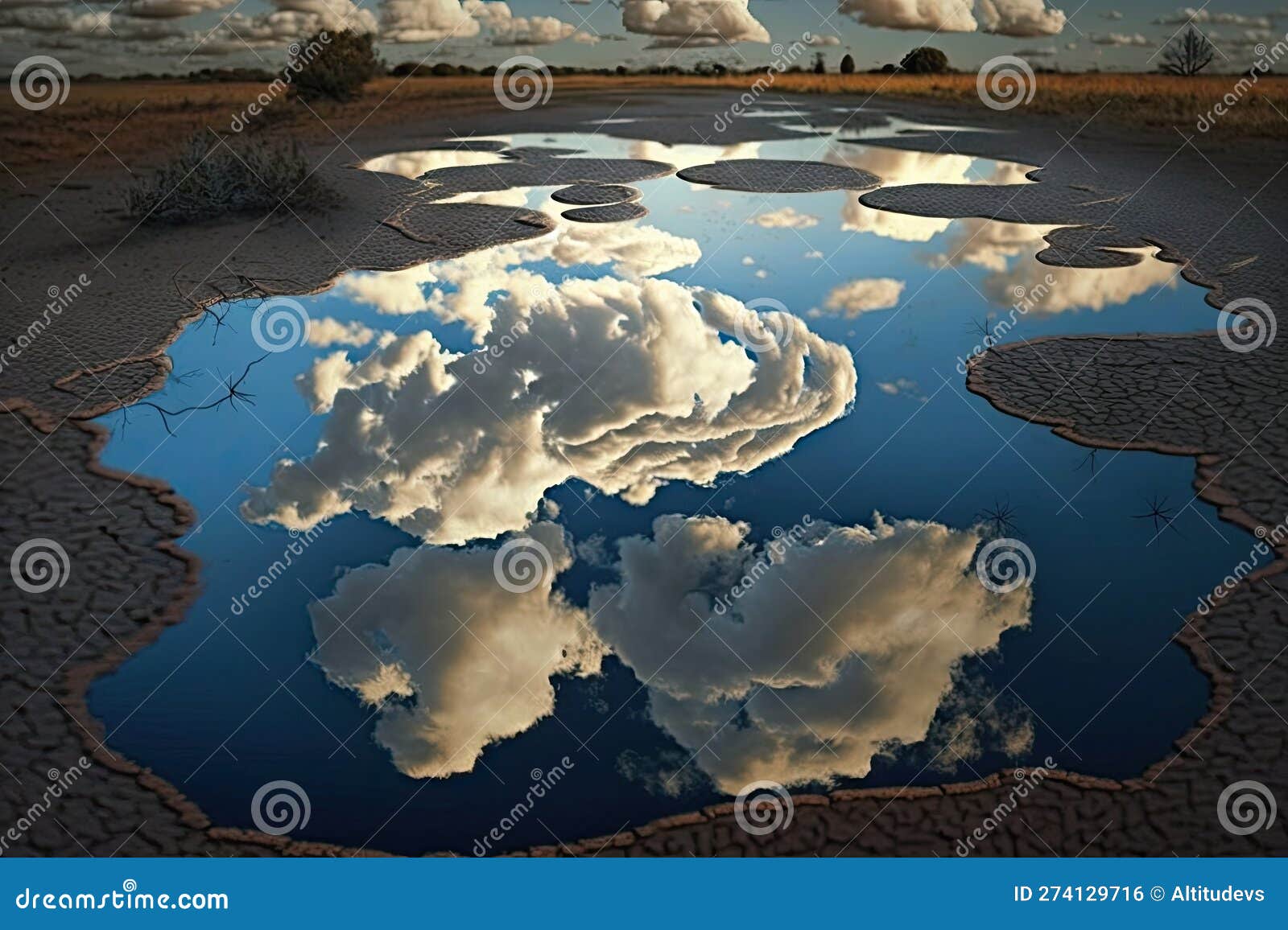 Puddle Reflecting the Clouds and Sky, with a Hint of Blue Visible Stock ...