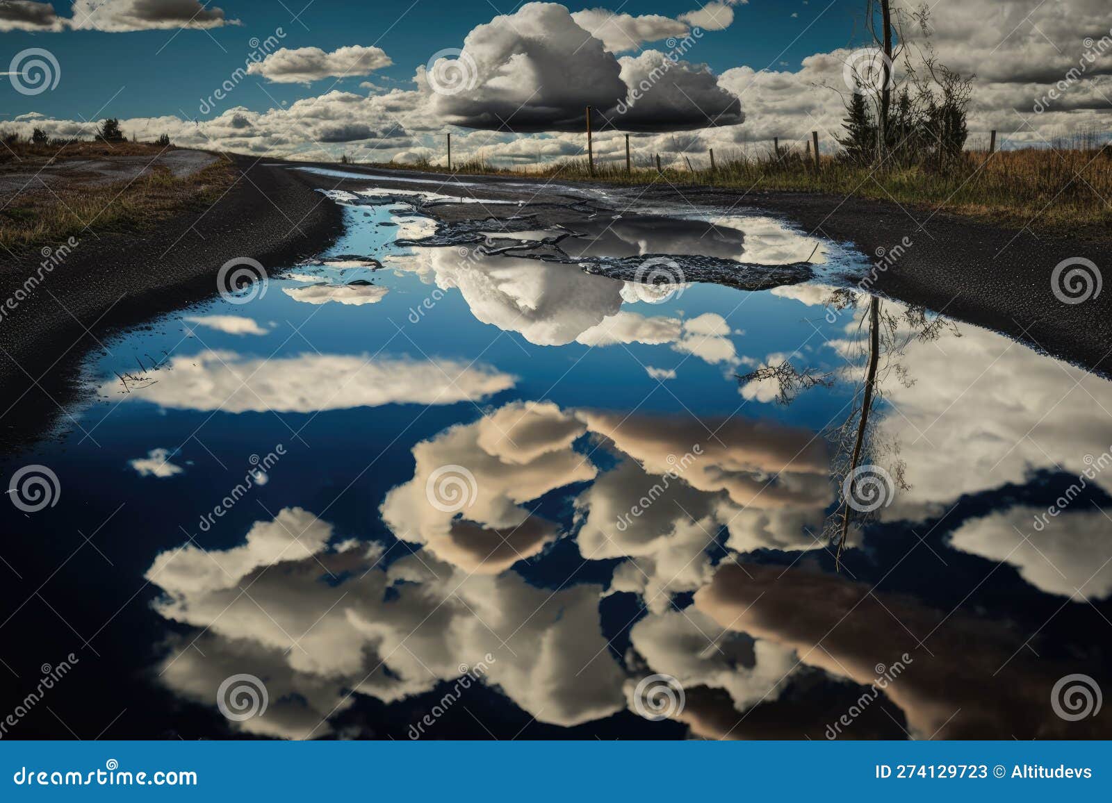 Puddle Reflecting the Clouds and Sky, with a Hint of Blue Visible Stock ...