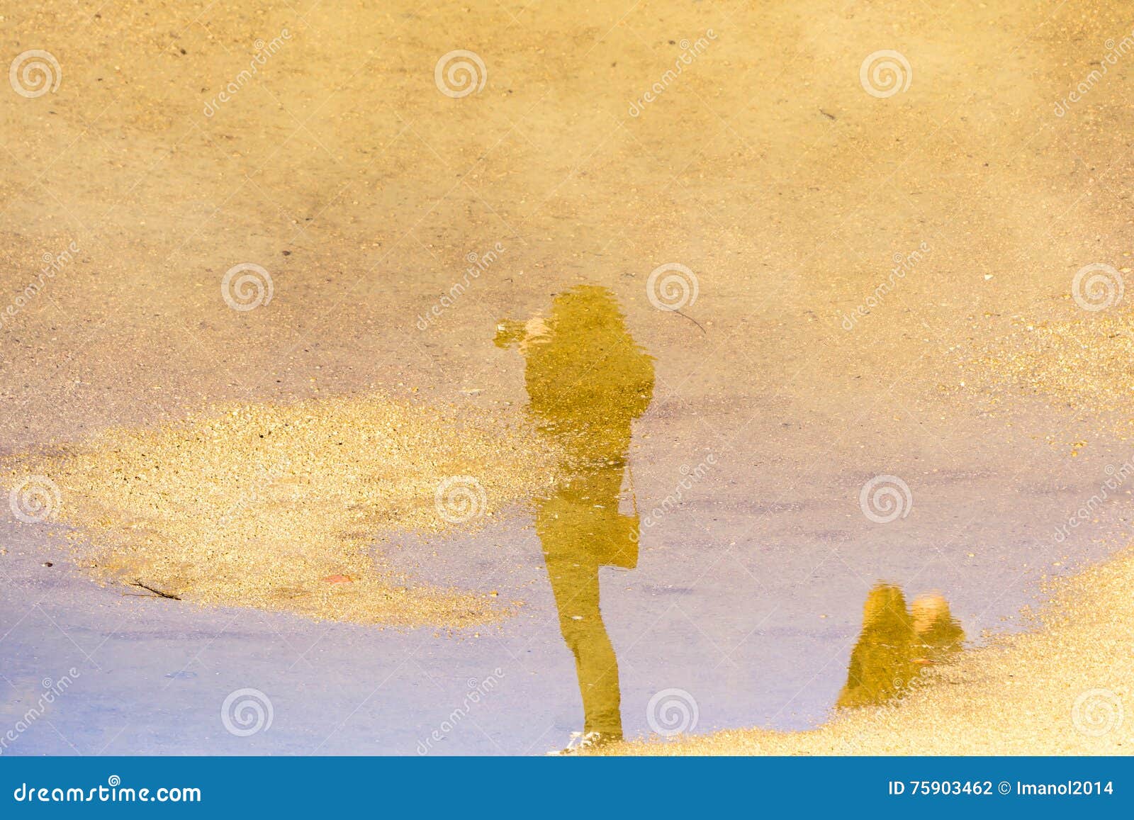 Puddle Reflection of Female Photographer Stock Photo - Image of ...