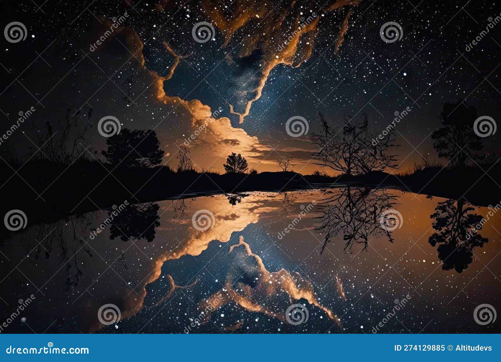 Puddle with a Reflection of the Night Sky and Stars Stock Illustration ...