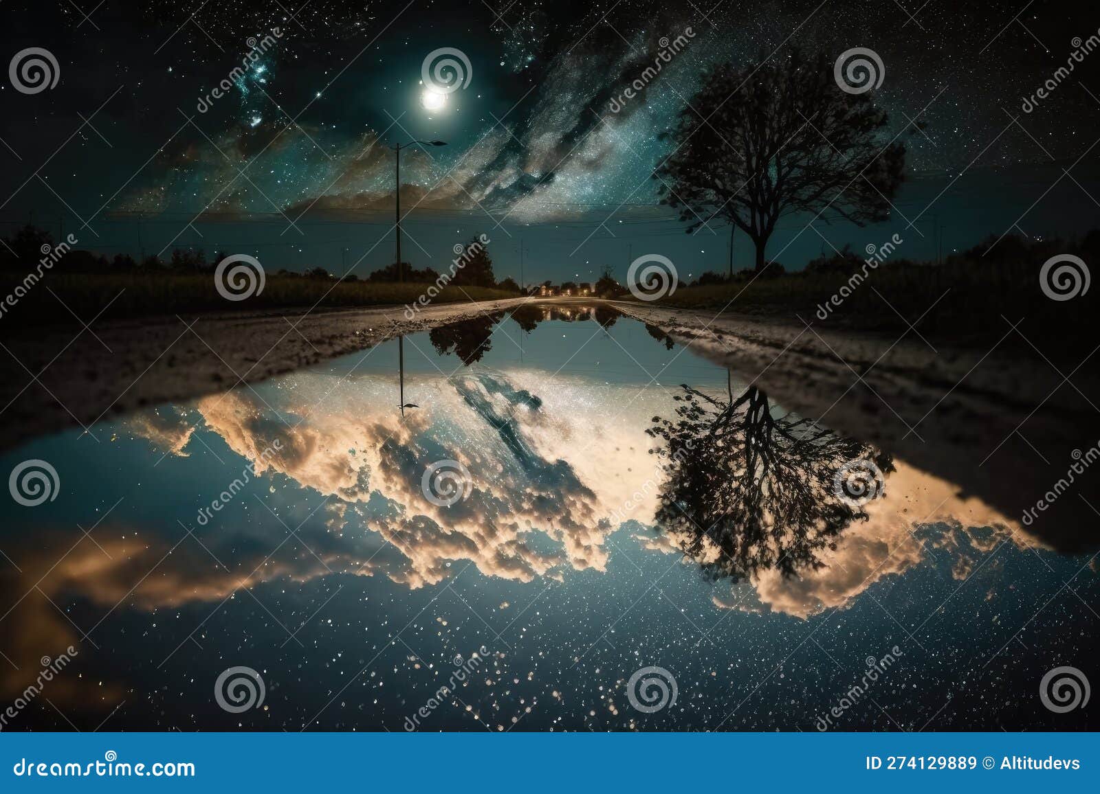 Puddle with a Reflection of the Night Sky and Stars Stock Illustration ...