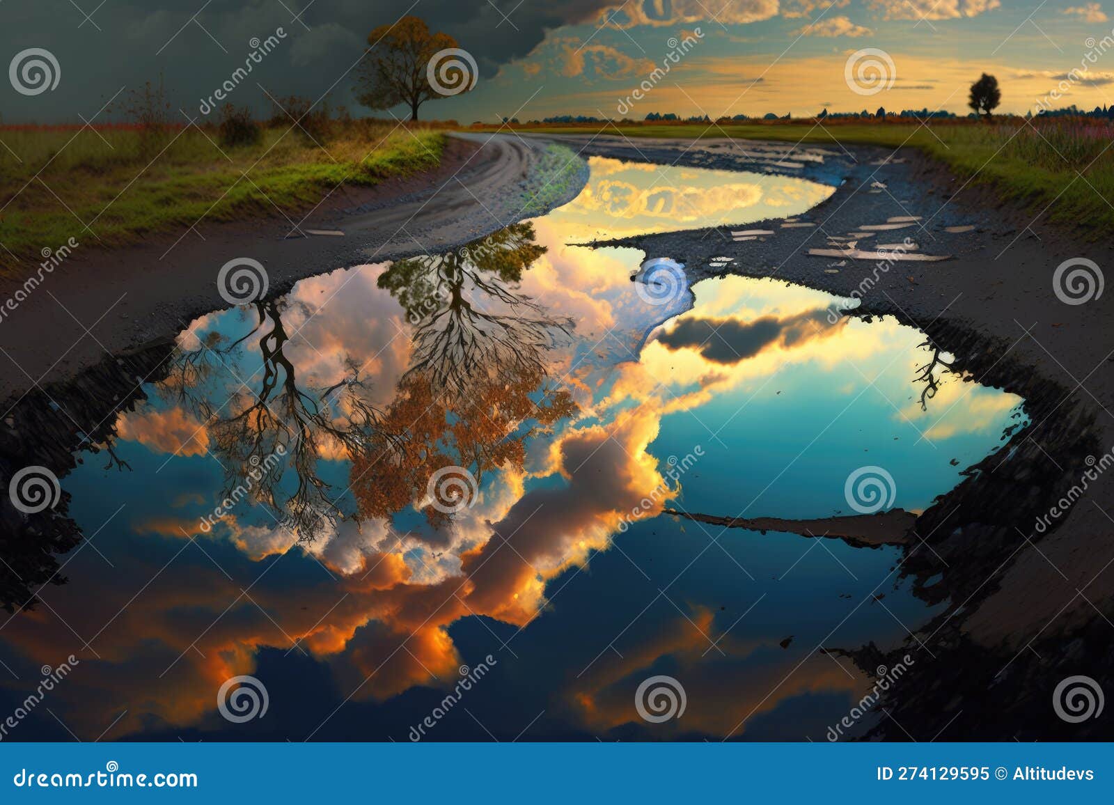 Puddle with Reflection of the Sky, Showing the Colors of the Clouds ...