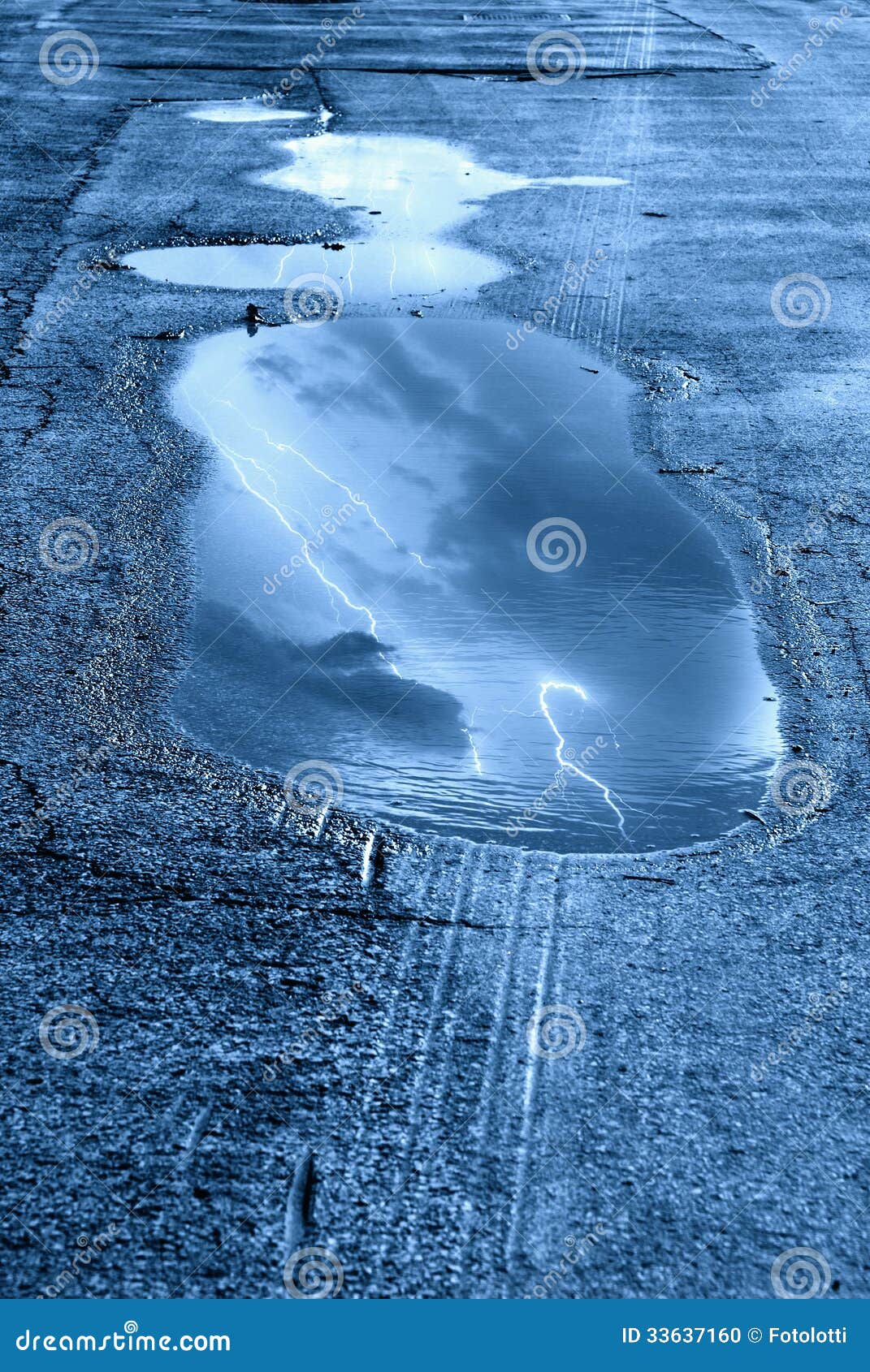 Puddle on the road stock photo. Image of light, asphalt - 33637160