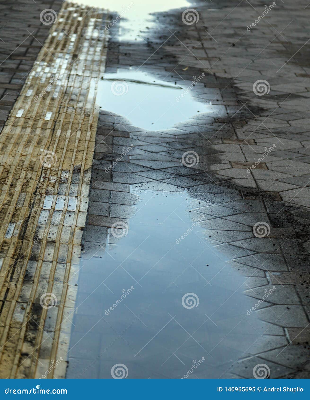 Puddle on the Road with Reflection Stock Image - Image of landscape ...