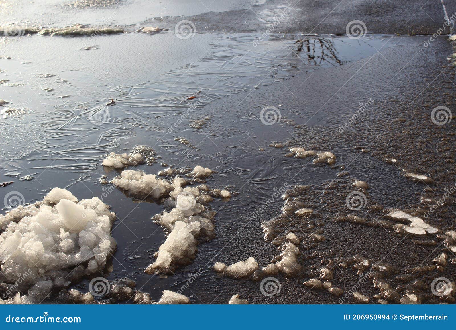A Puddle after Snow Melt in Winter Stock Photo - Image of puddle ...