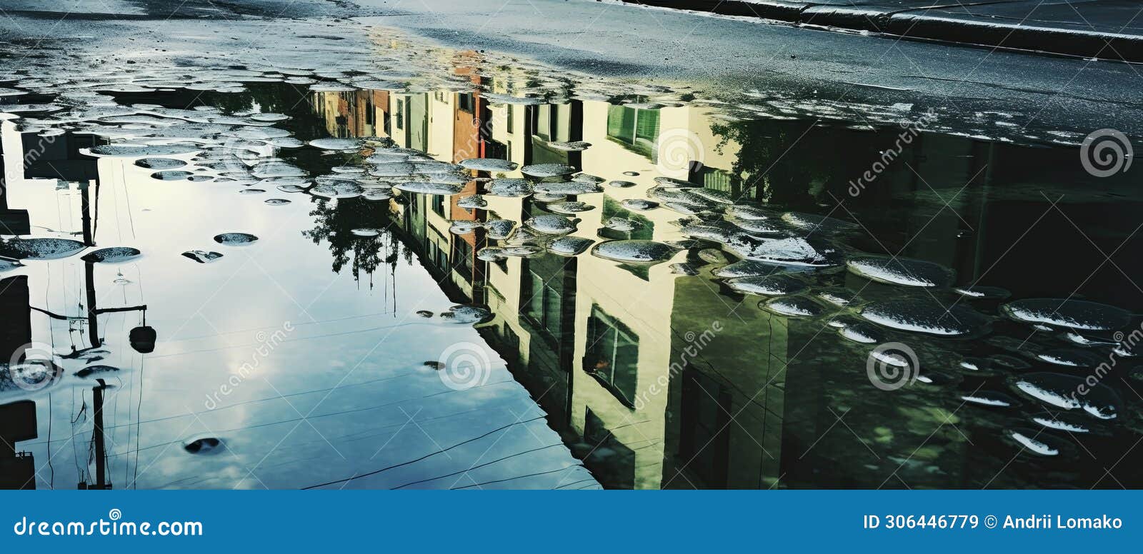 A Puddle of Water in Front of a Building Stock Image - Image of urban ...