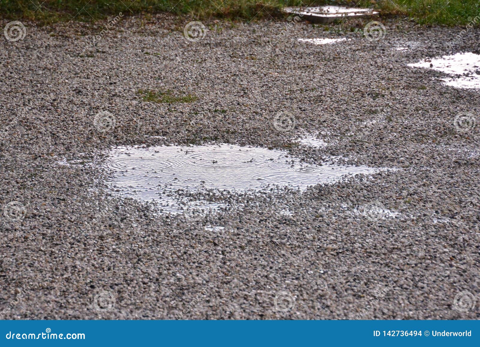 Puddle of Water and Raindrops Stock Photo - Image of raindrops, road ...