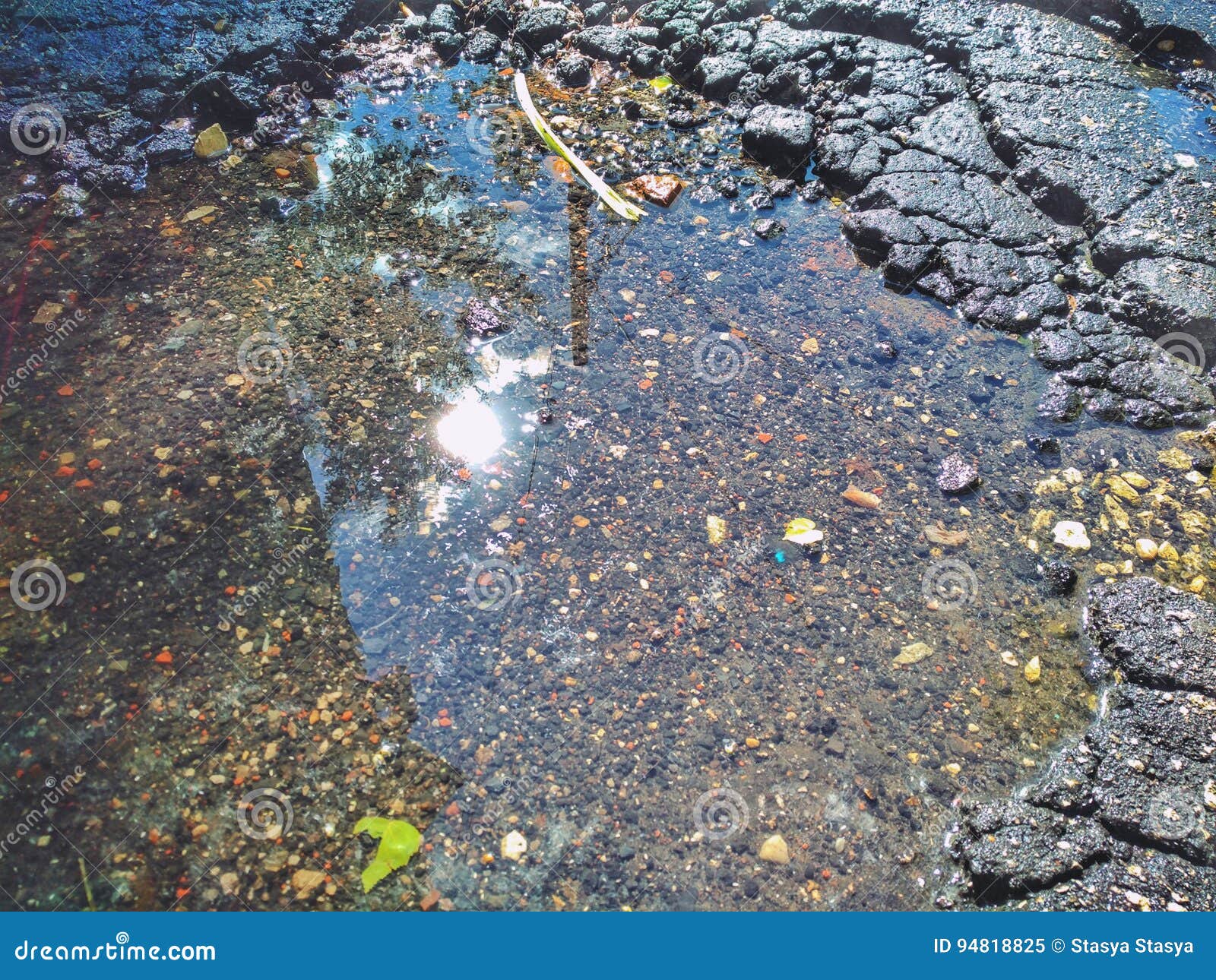 Puddle stock image. Image of stones, clear, puddle, reflection - 94818825