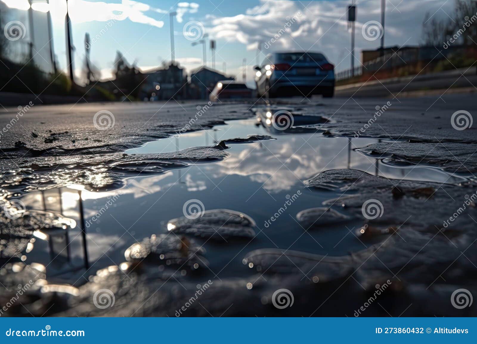 Puddle of Water on Wet Asphalt, with Reflection of the Sky Visible ...