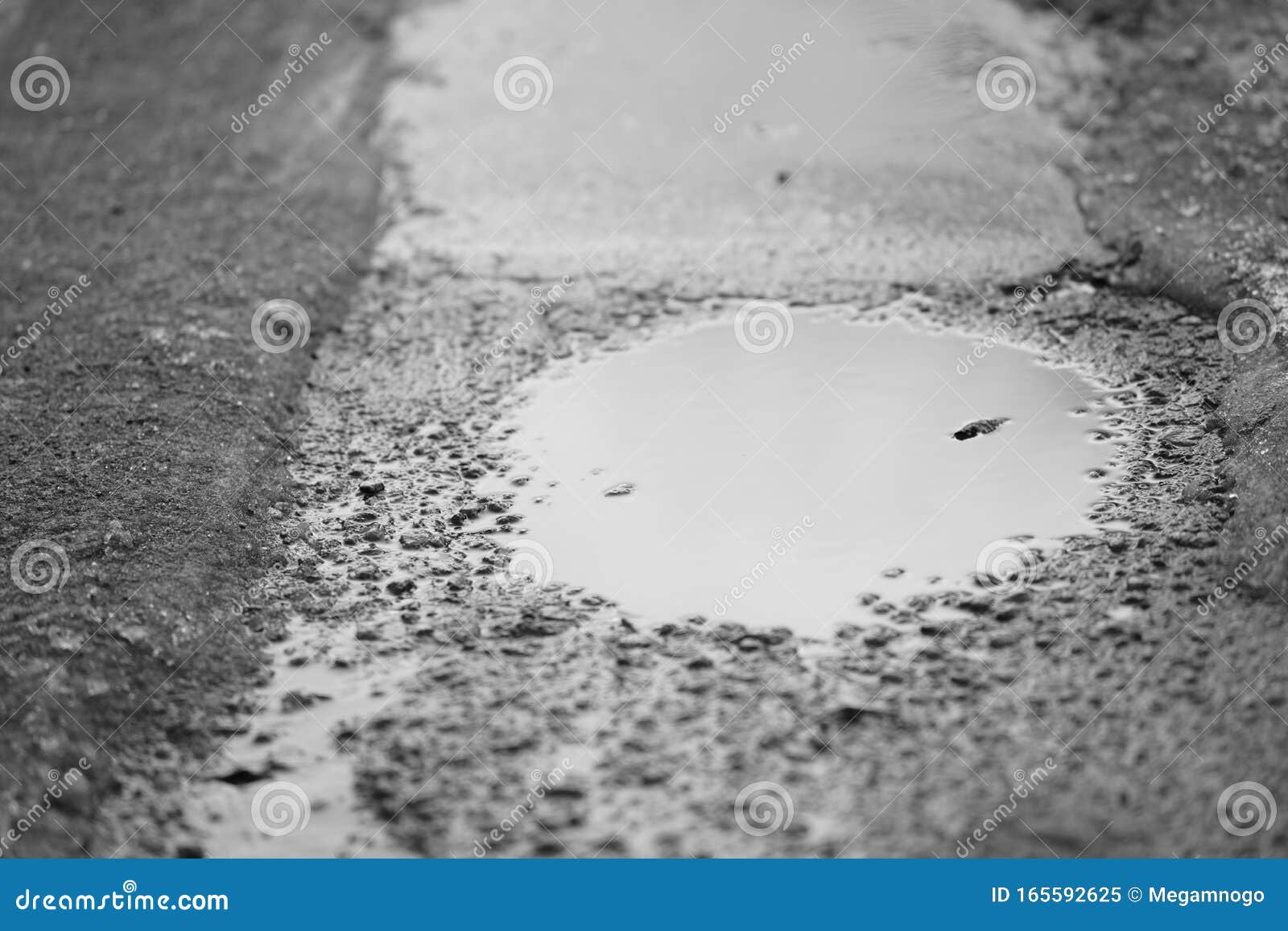 Puddle on a Wet Asphalt Road, Bw Photo. Stock Image - Image of repair ...