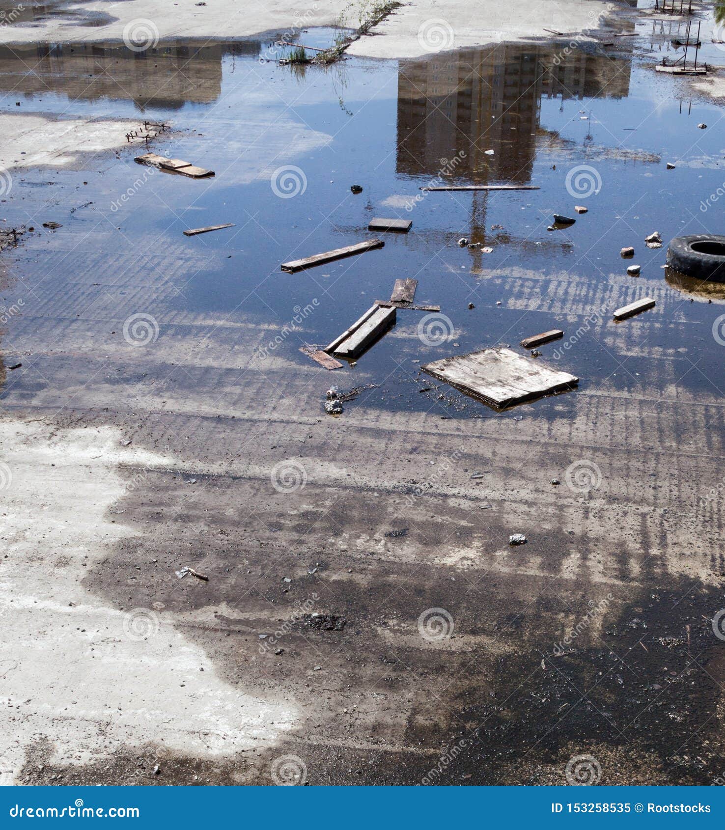 Puddles on the Concrete Surface Stock Image - Image of background ...