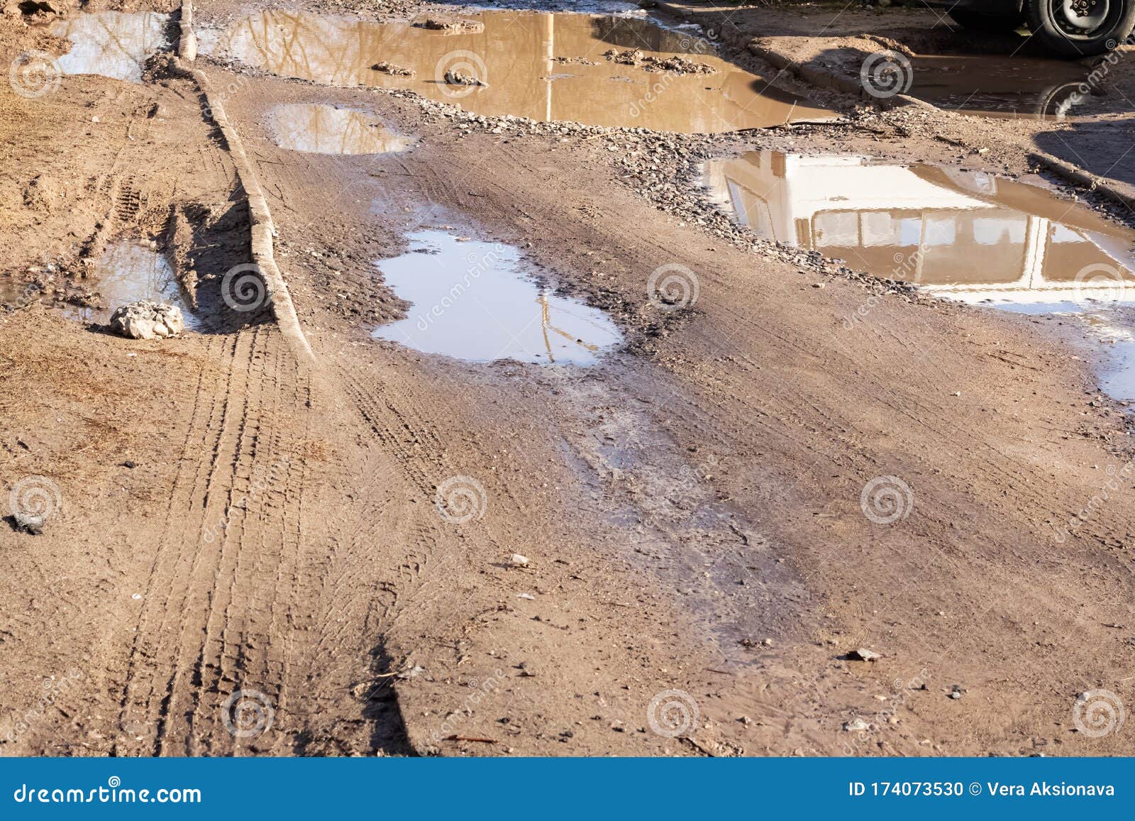 Puddles and Mud on a Sandy Road Stock Photo - Image of ground ...