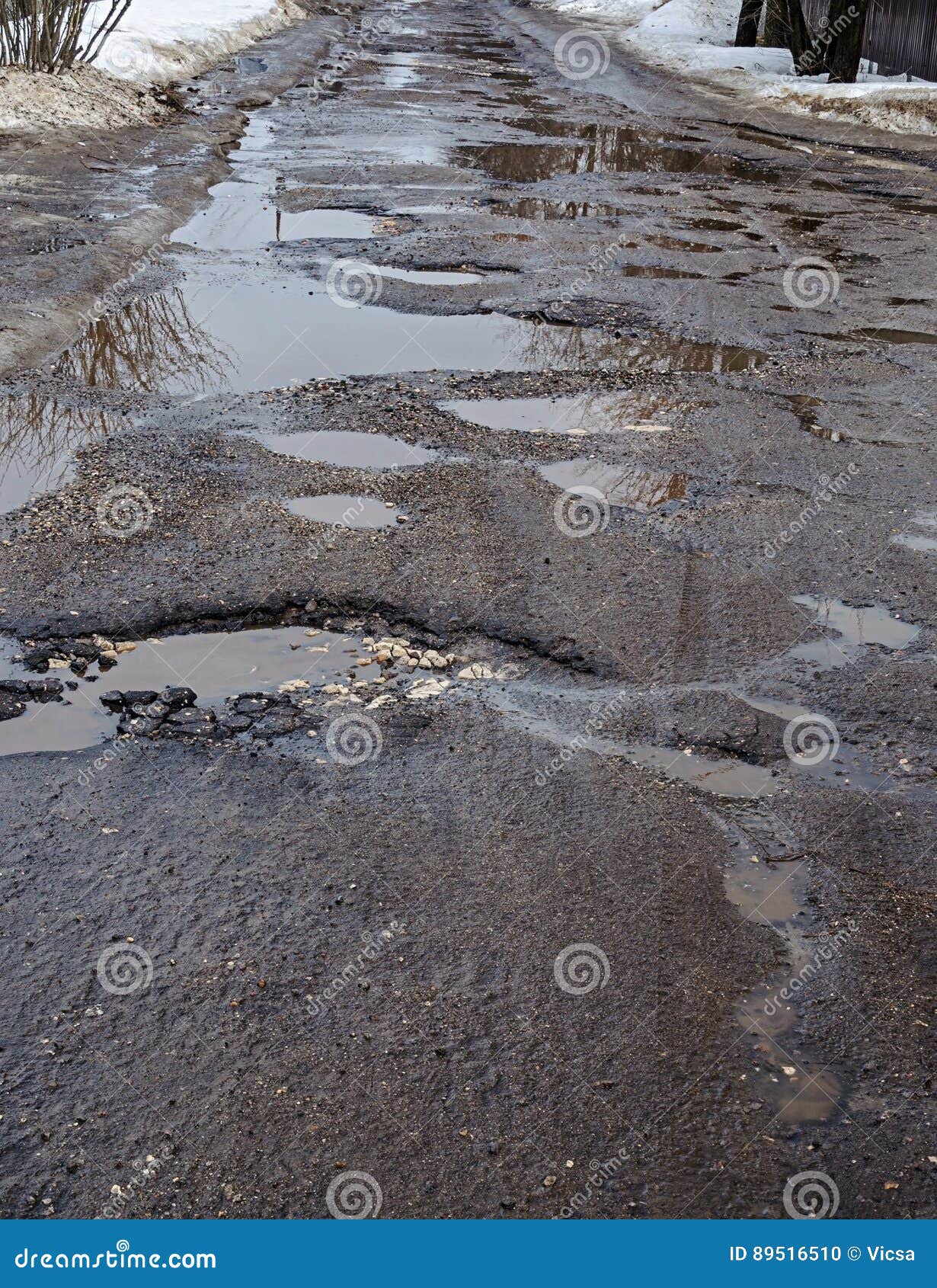 Puddles on the Road in Spring Stock Photo - Image of water, dirty: 89516510