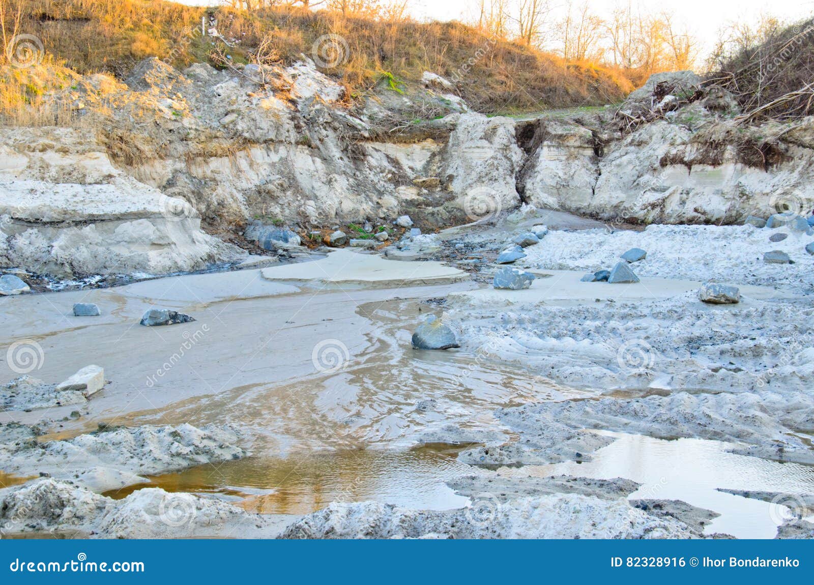 Puddles on a Sand in Quarry Stock Photo - Image of close, concrete ...