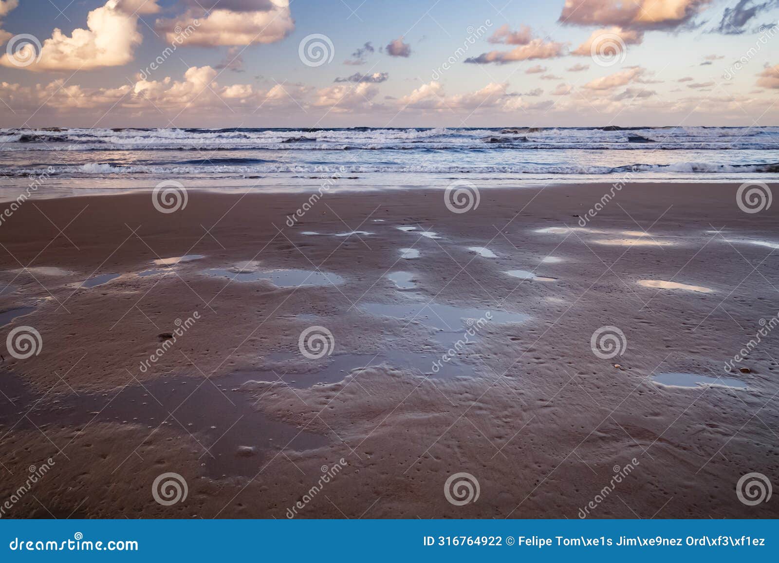 Puddles at Sunset on the Beach of Denia Stock Photo - Image of weather ...