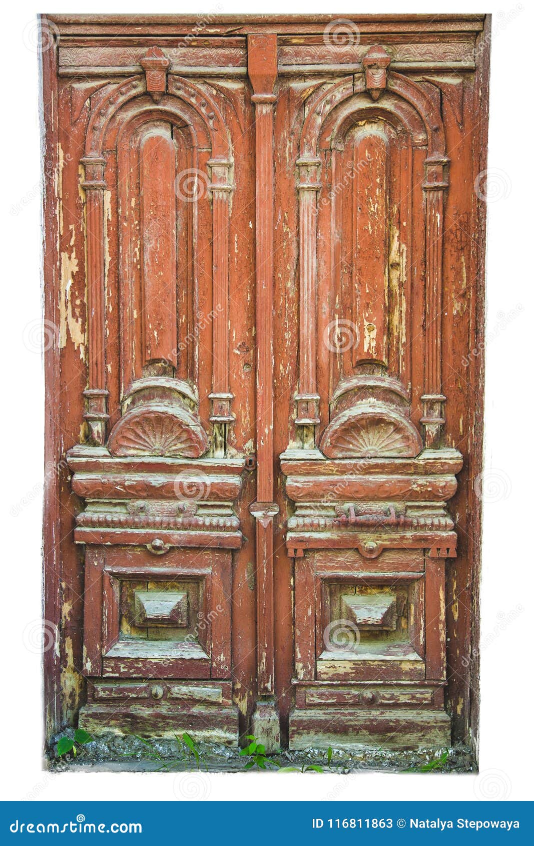 Puerta De Madera Del Viejo Vintage En Fondo Blanco Aislado Imagen De