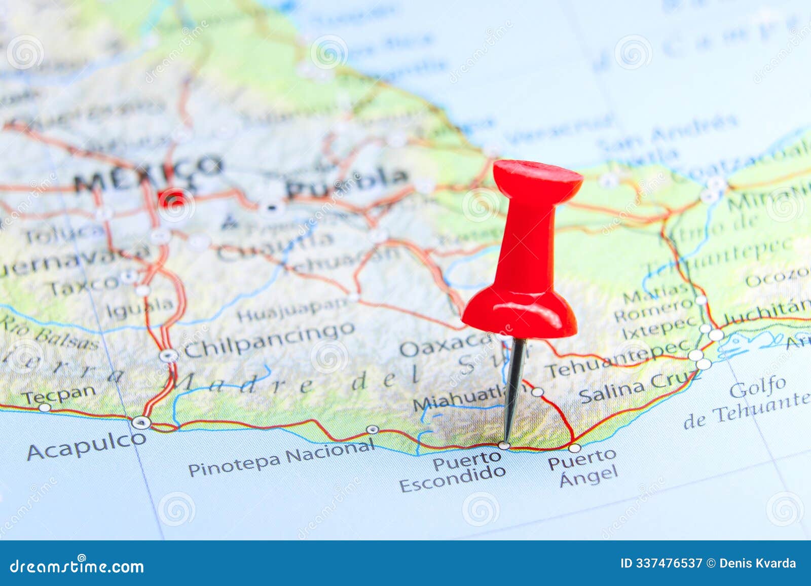 Puerto Escondido, Mexico Pin on Map Stock Image - Image of tour ...
