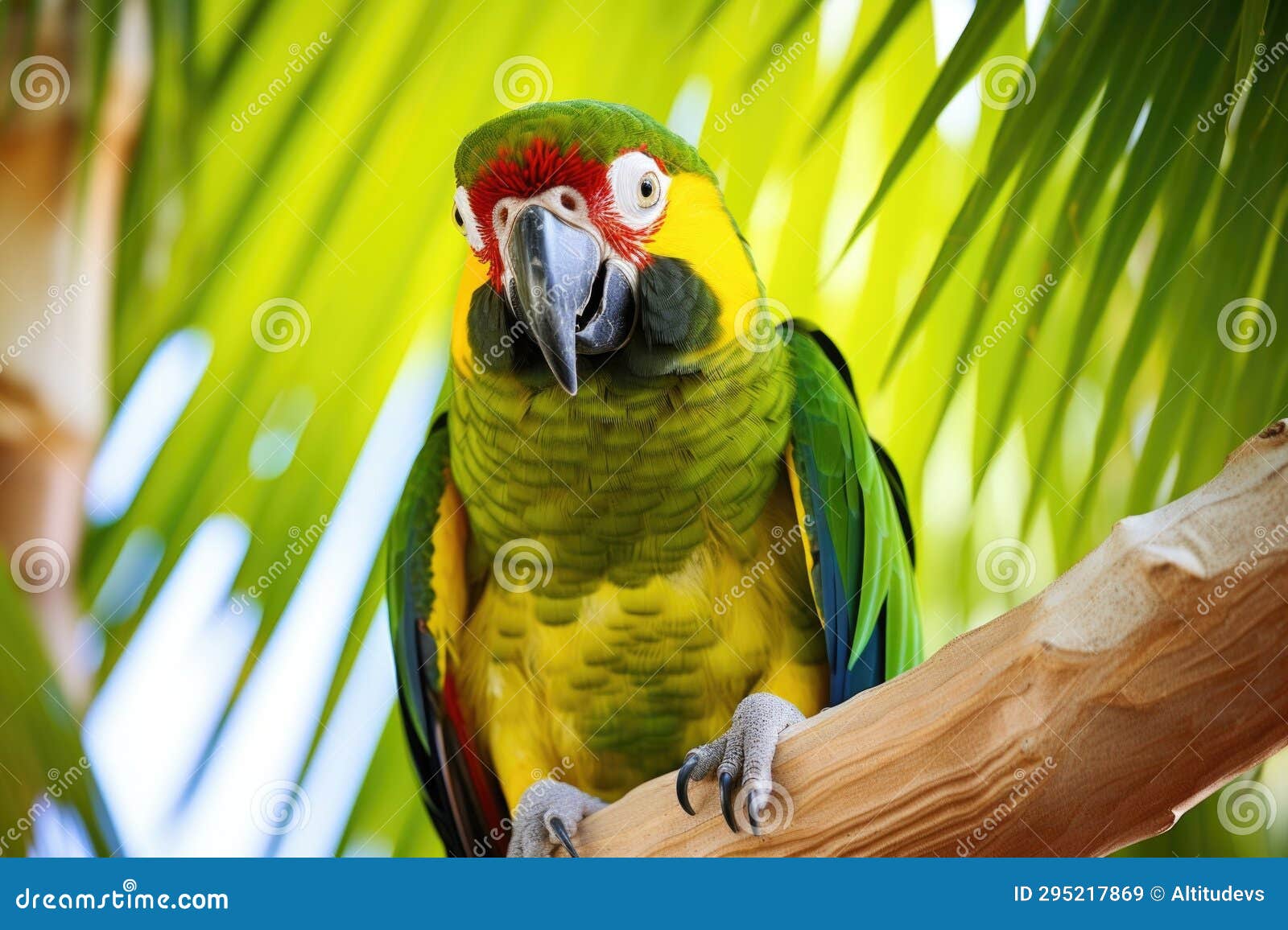 A Puerto Rican Amazon Parrot Perched on a Lush Palm Frond Stock Image ...