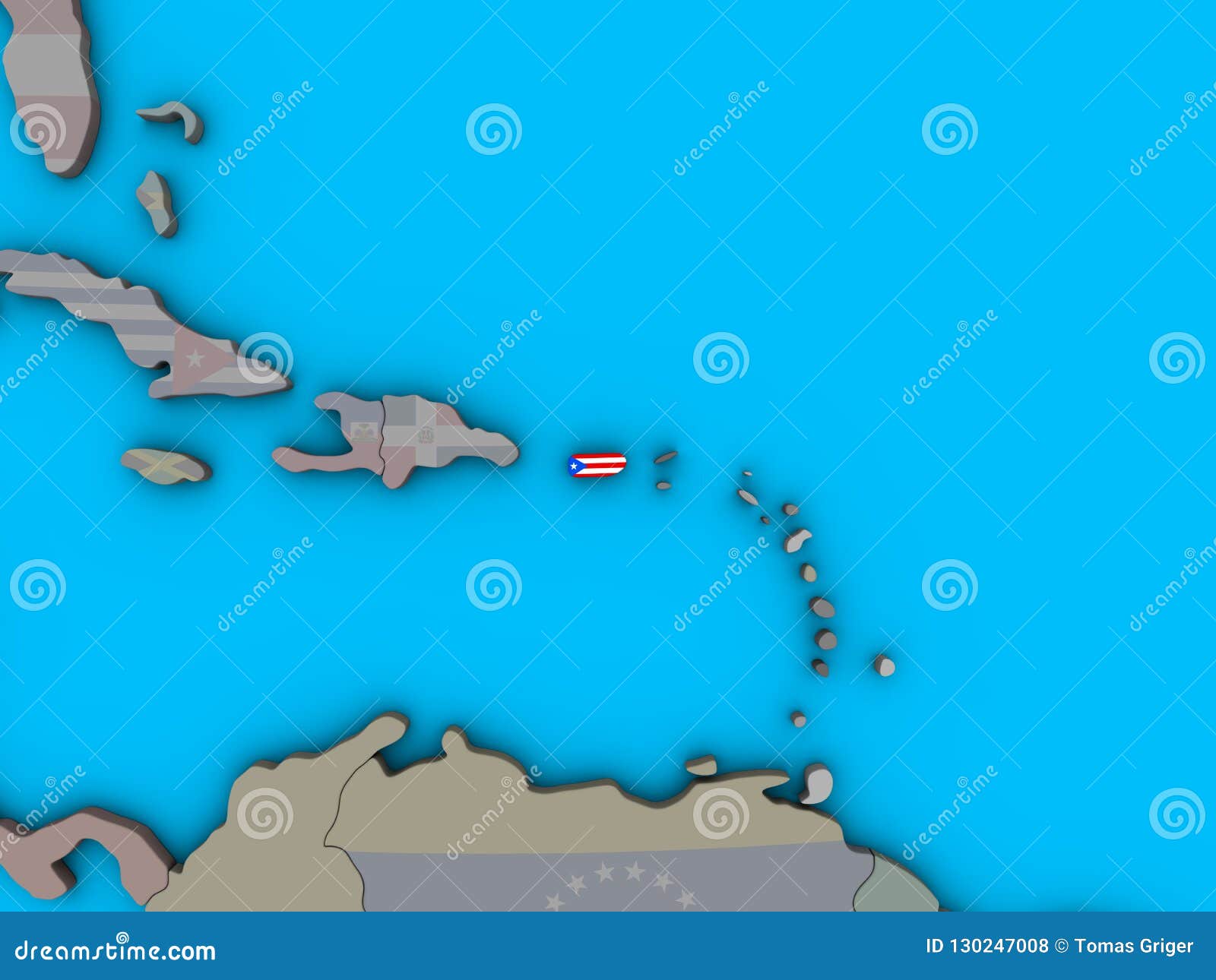 Puerto Rico Con Bandera En Mapa 3D Stock de ilustración - Ilustración ...