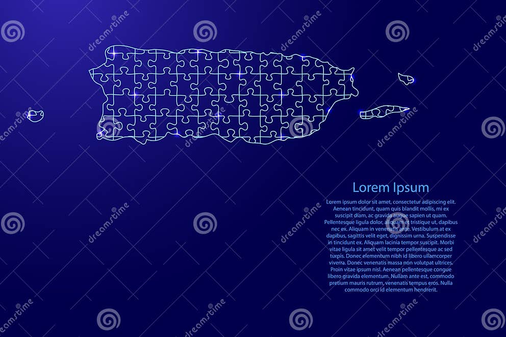 Puerto Rico Map from Blue Pattern Composed Puzzles and Glowing Space ...