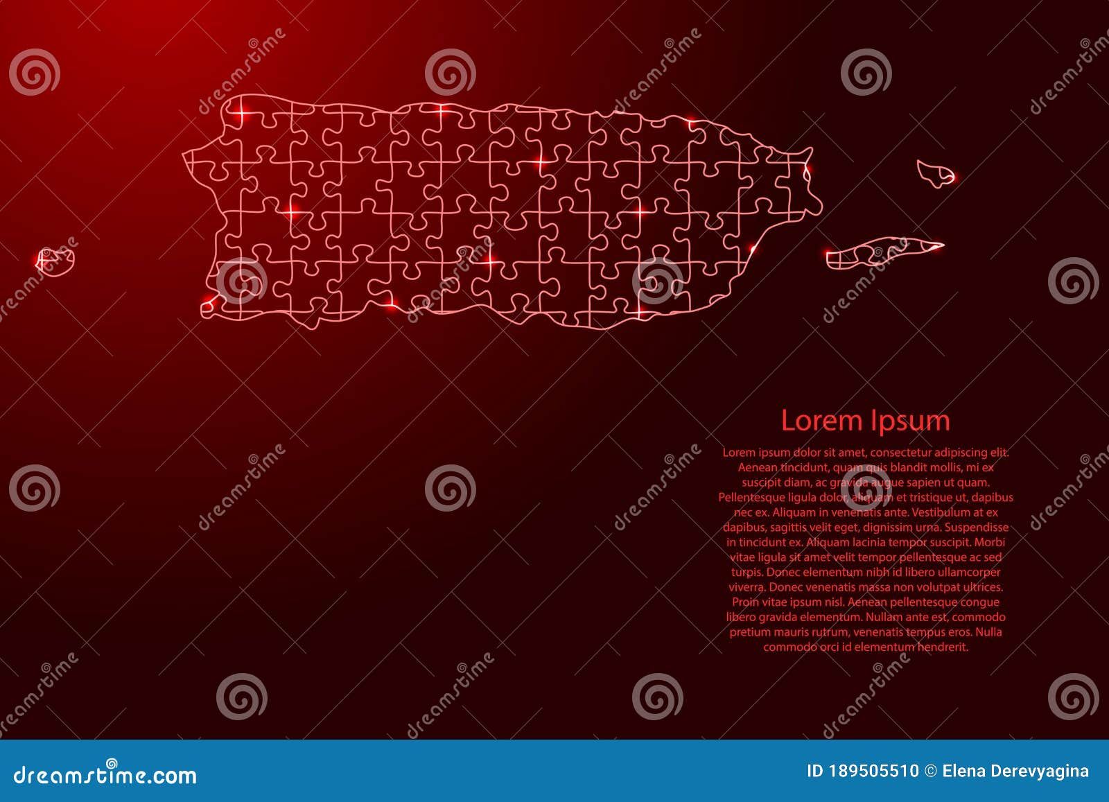 Puerto Rico Map from Red Pattern Composed Puzzles and Glowing Space ...