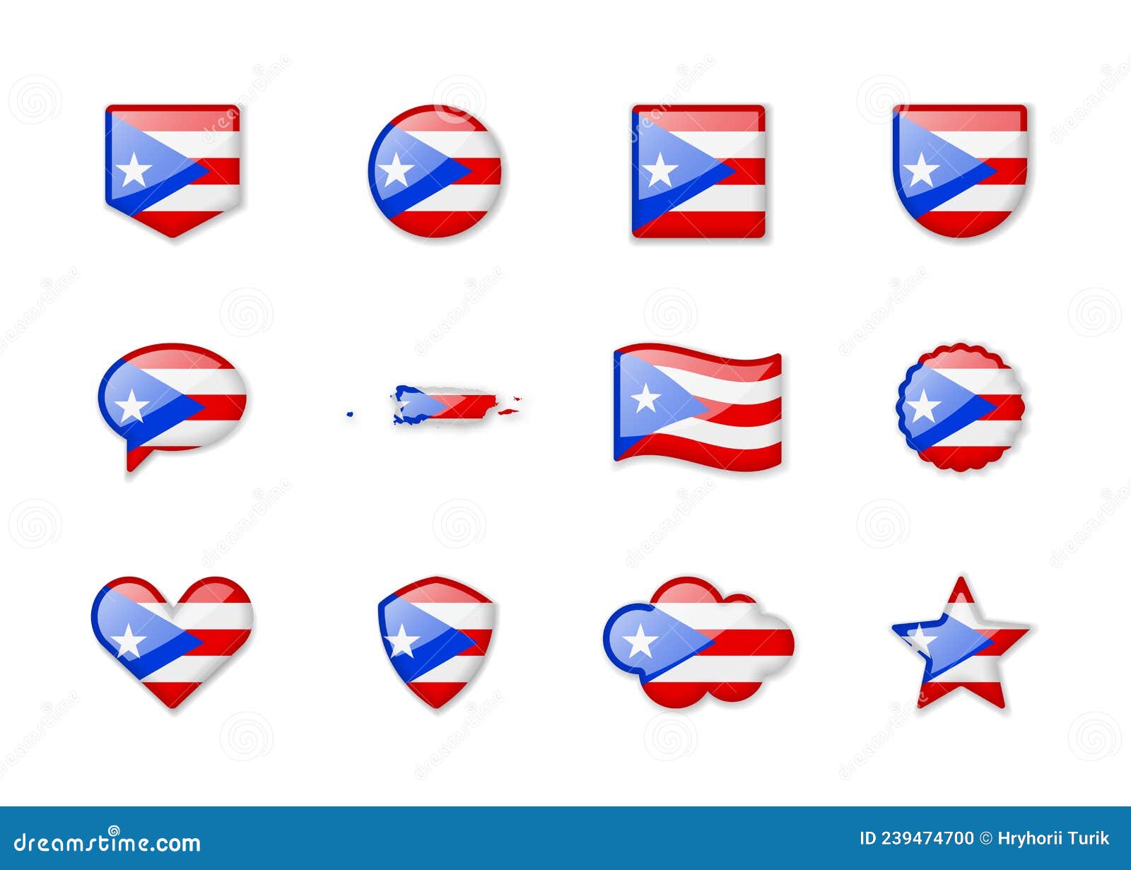 Puerto Rico - Set of Shiny Flags of Different Shapes. Stock Vector ...