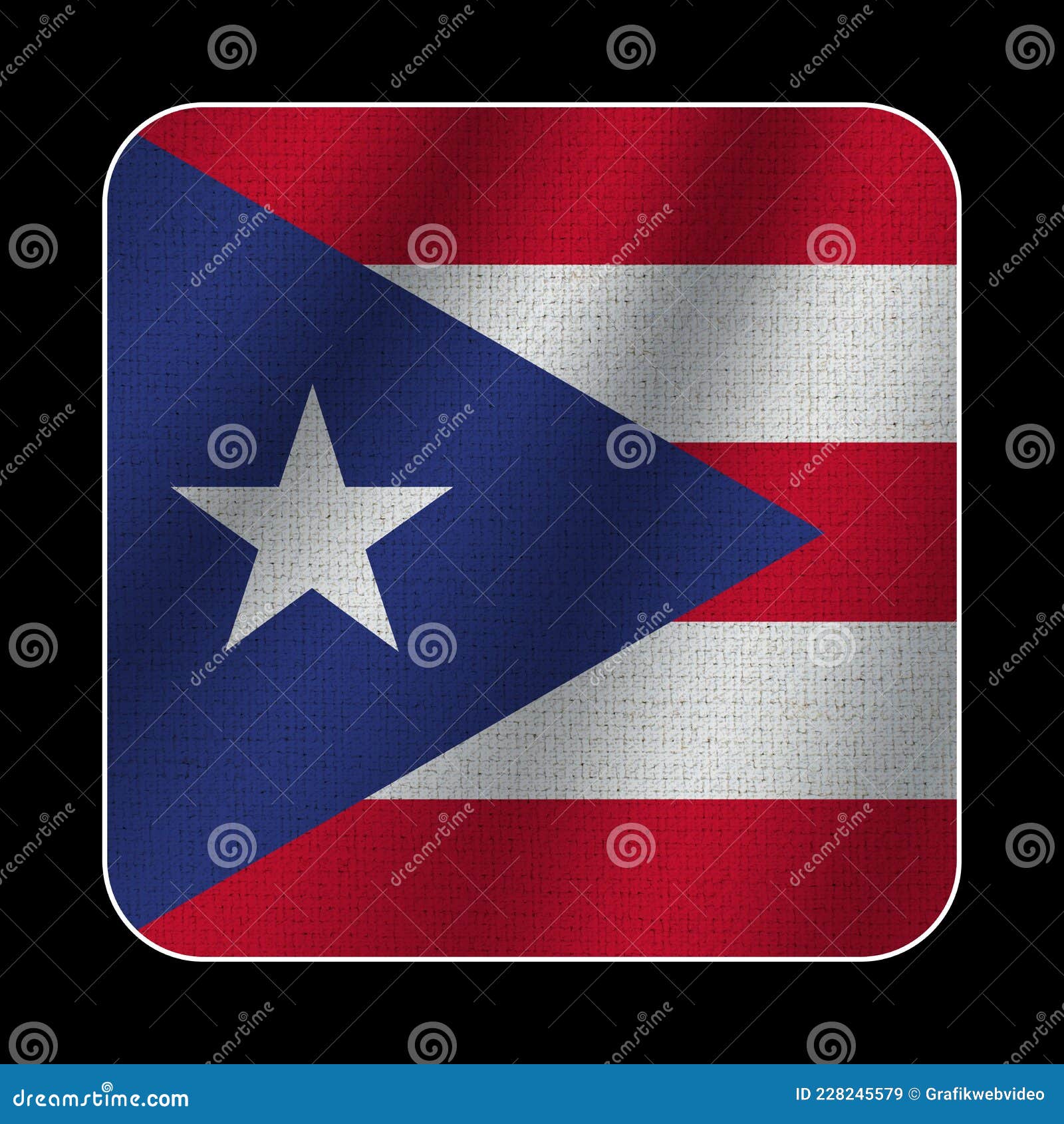 Puerto Rico Square Flag, Fabric Pattern Texture, Black Background, 3D ...