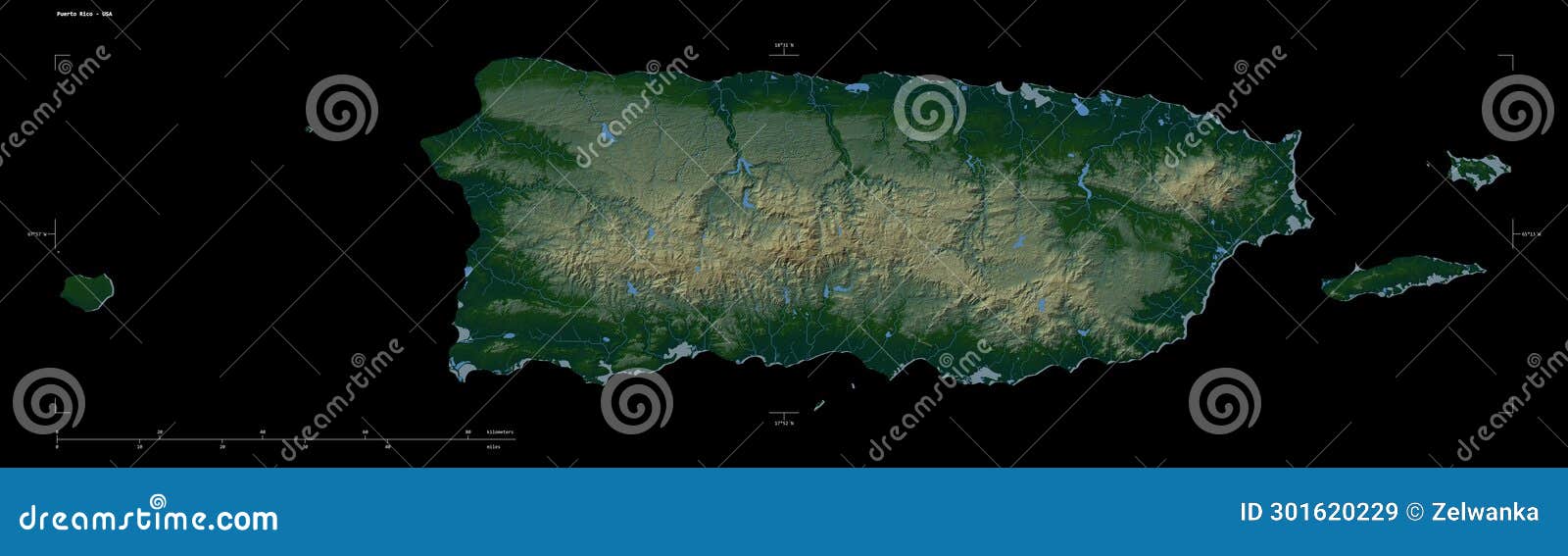 Puerto Rico - USA Shape on Black. Physical Stock Illustration ...