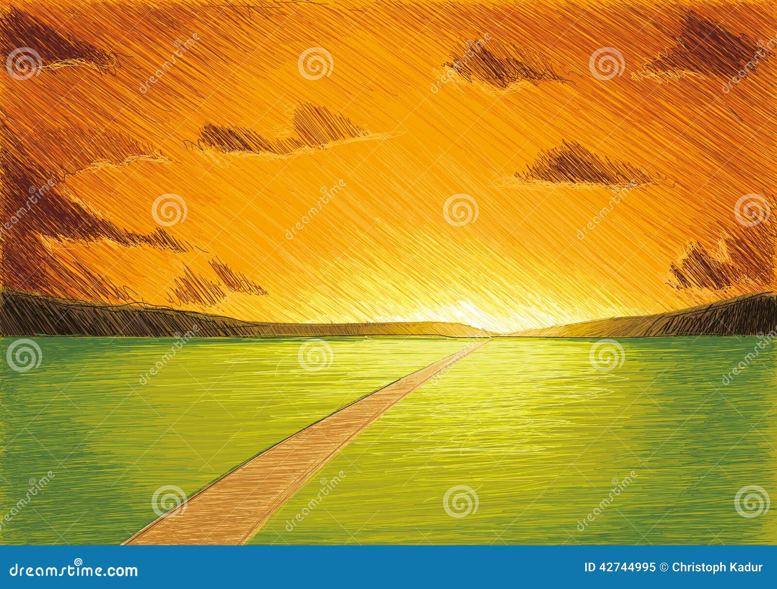 Puesta del sol de la tarde stock de ilustración. Ilustración de paisaje ...