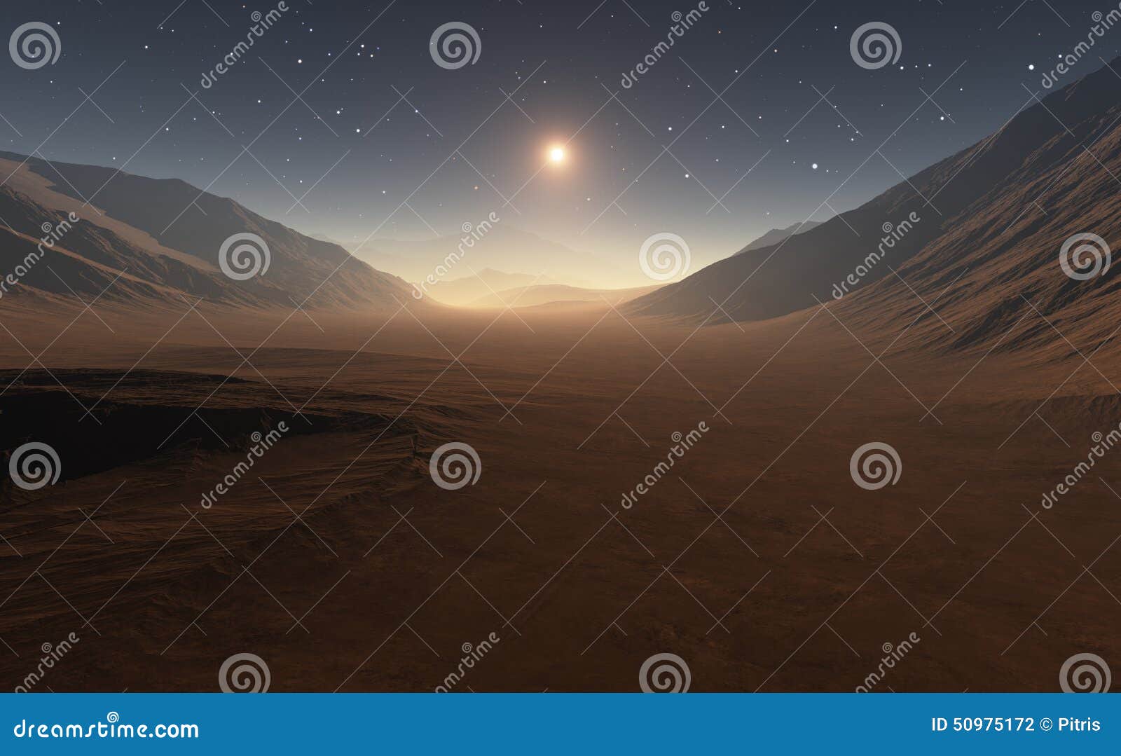 Puesta del sol en Marte stock de ilustración. Ilustración de movimiento ...