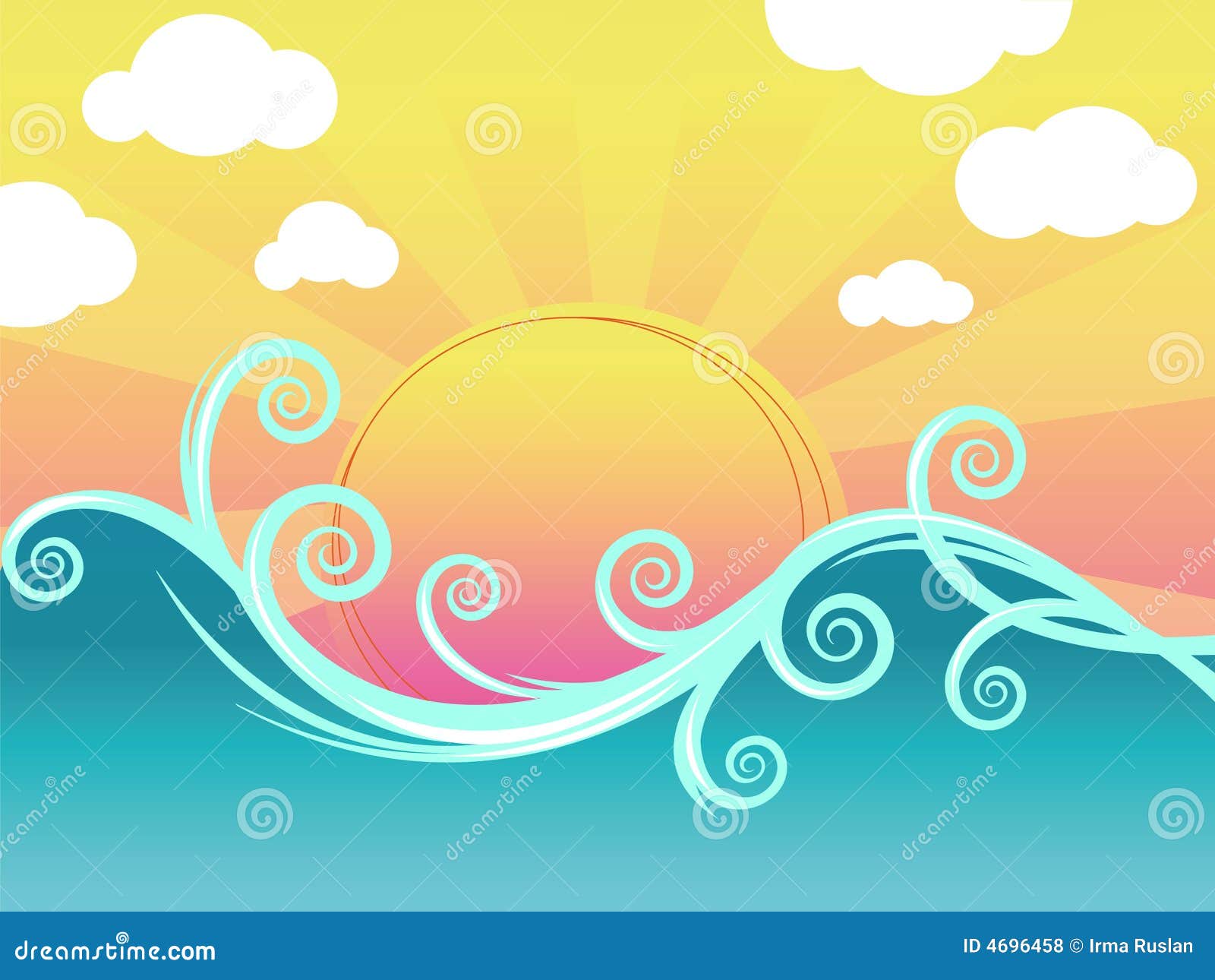 Puesta del sol y ondas ilustración del vector. Ilustración de azul ...