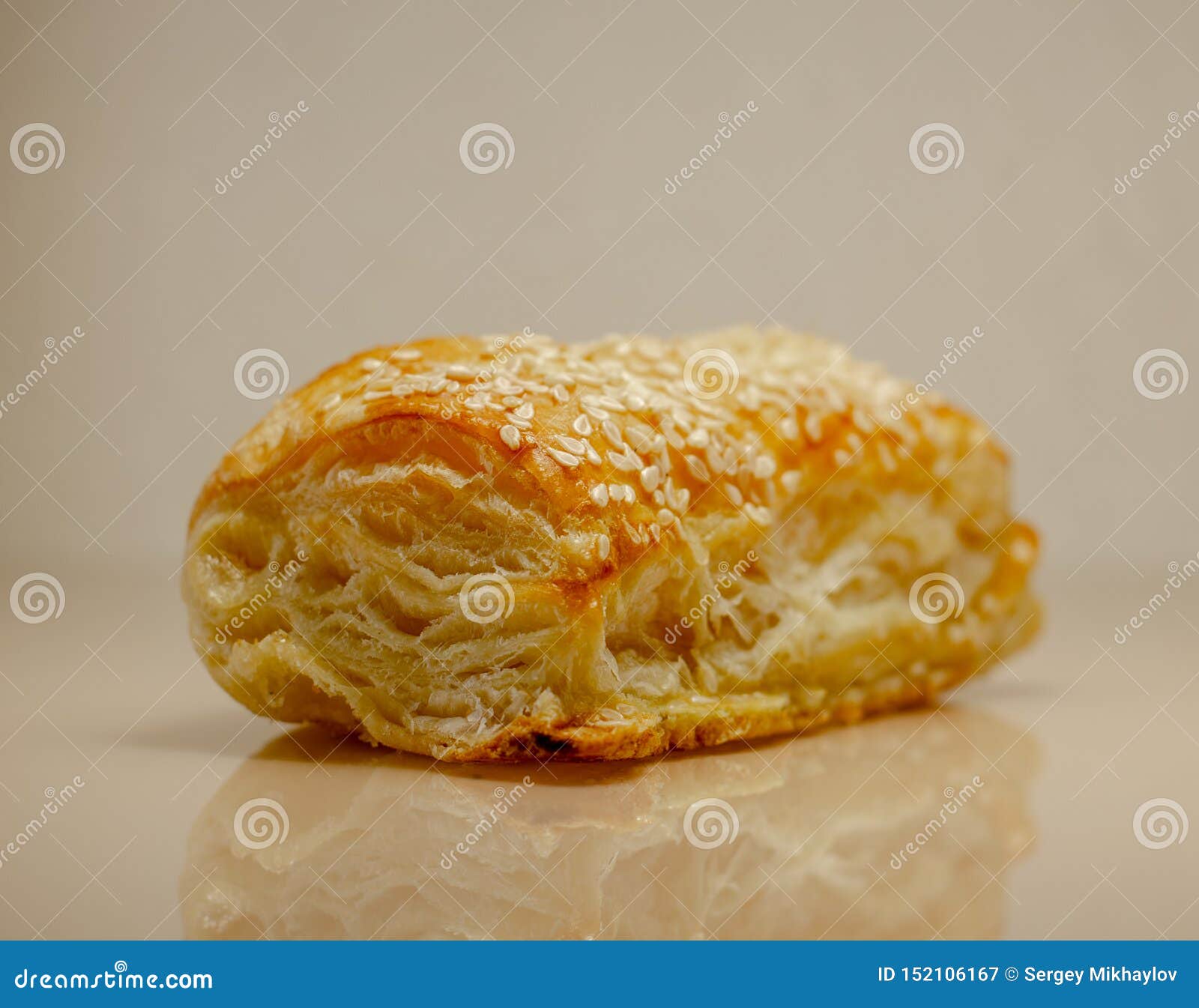 Puff Bun with Sesame on a Glass Surface Stock Image - Image of aroma ...