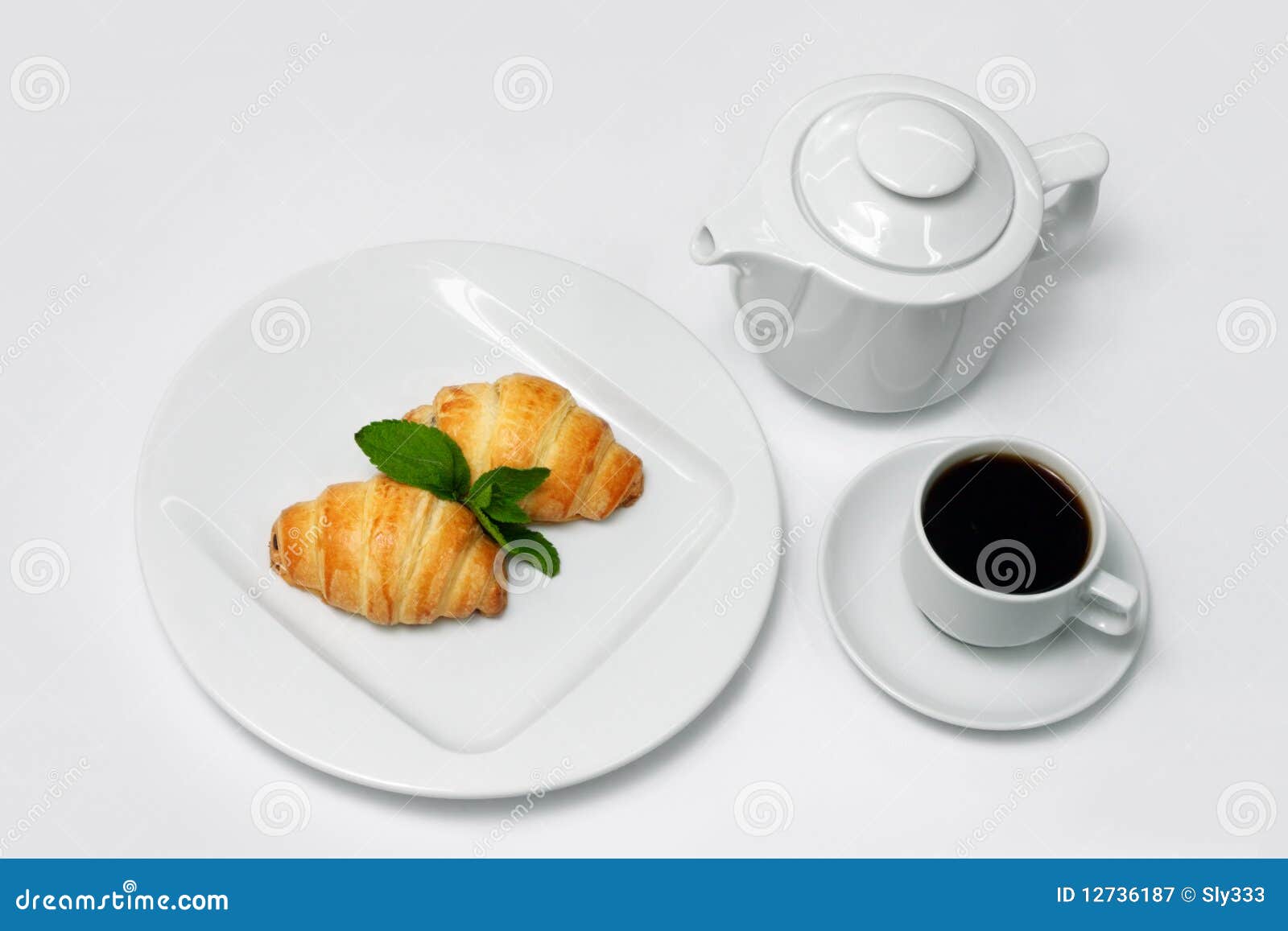 Puff Desserts with Espresso Cup and Coffee Pot Stock Image - Image of ...
