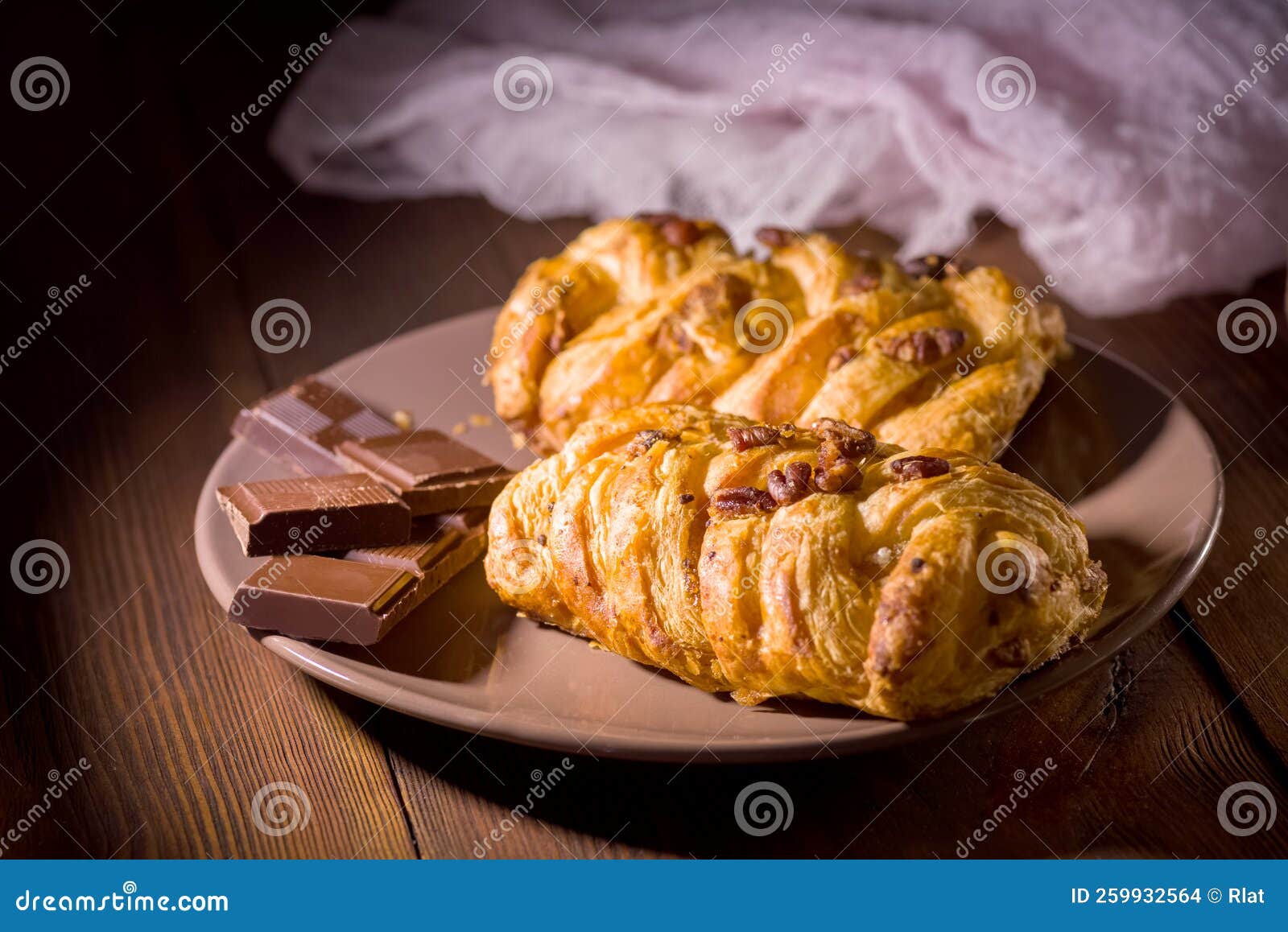 Puff Pastry Biscuit with Peaches and a Cube of Chocolate Stock Photo ...