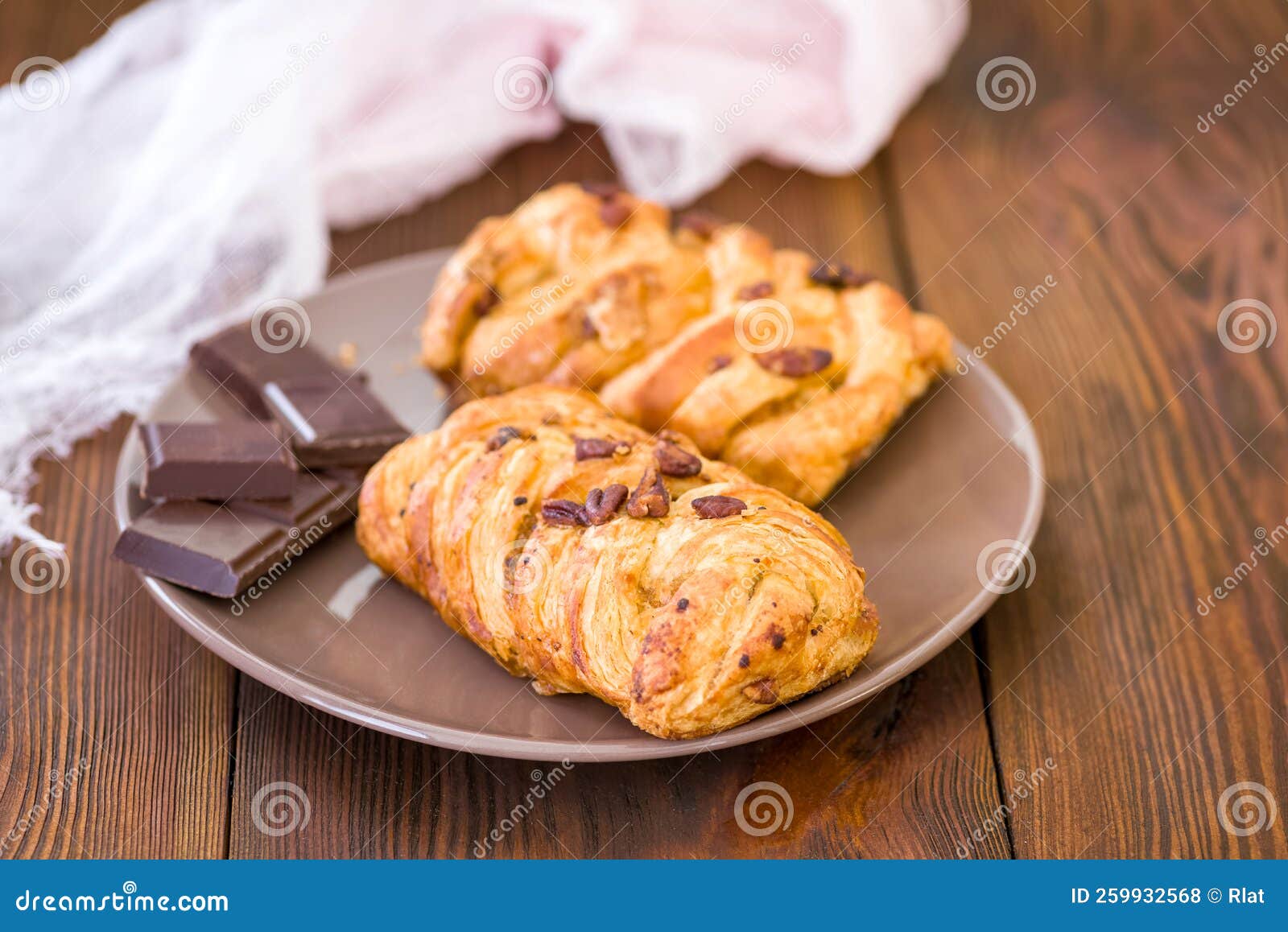 Puff Pastry Biscuit with Peaches and a Cube of Chocolate Stock Photo ...
