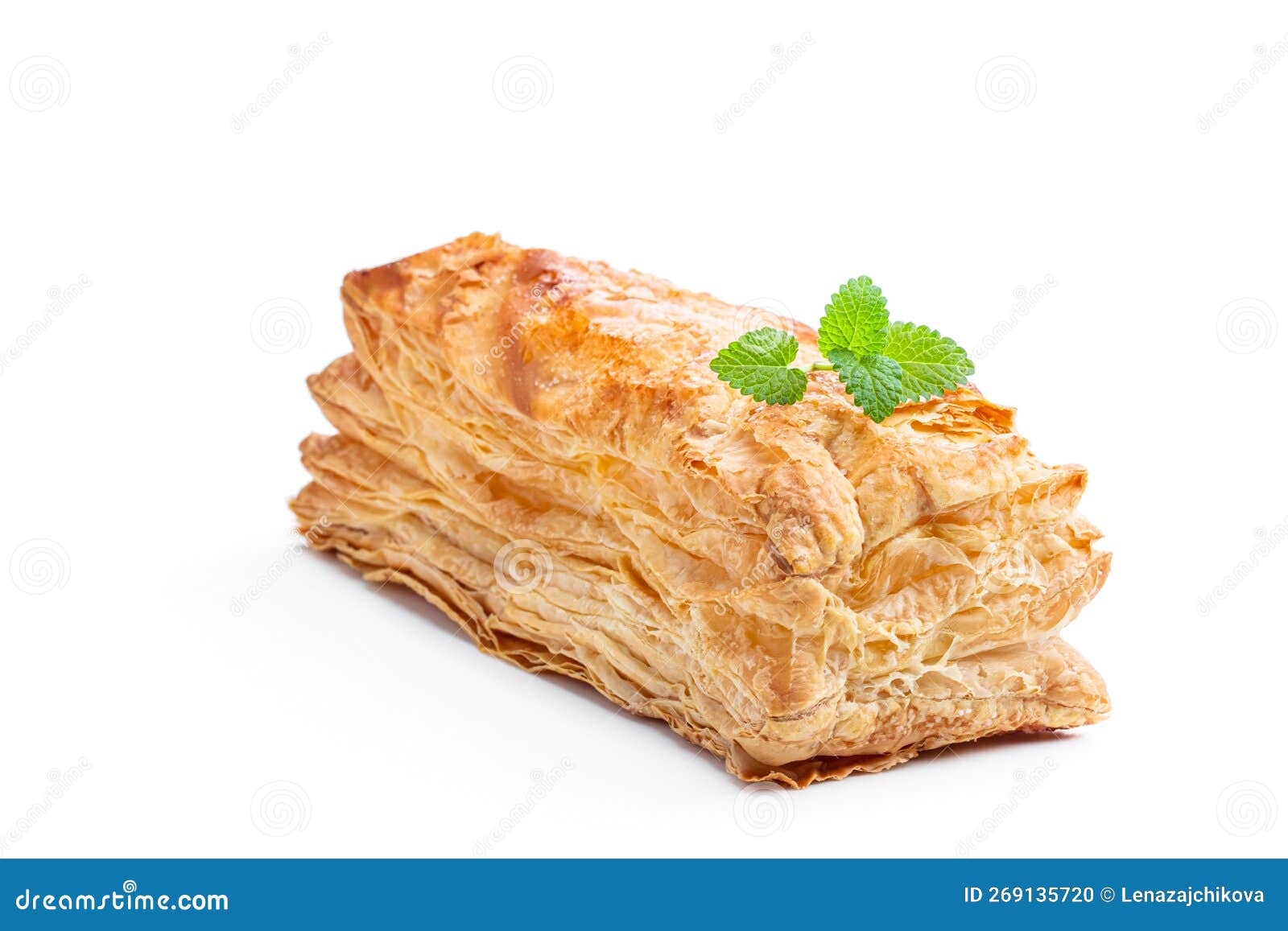 Puff Pastry Cake Slices Isolated on White Stock Photo - Image of cake ...