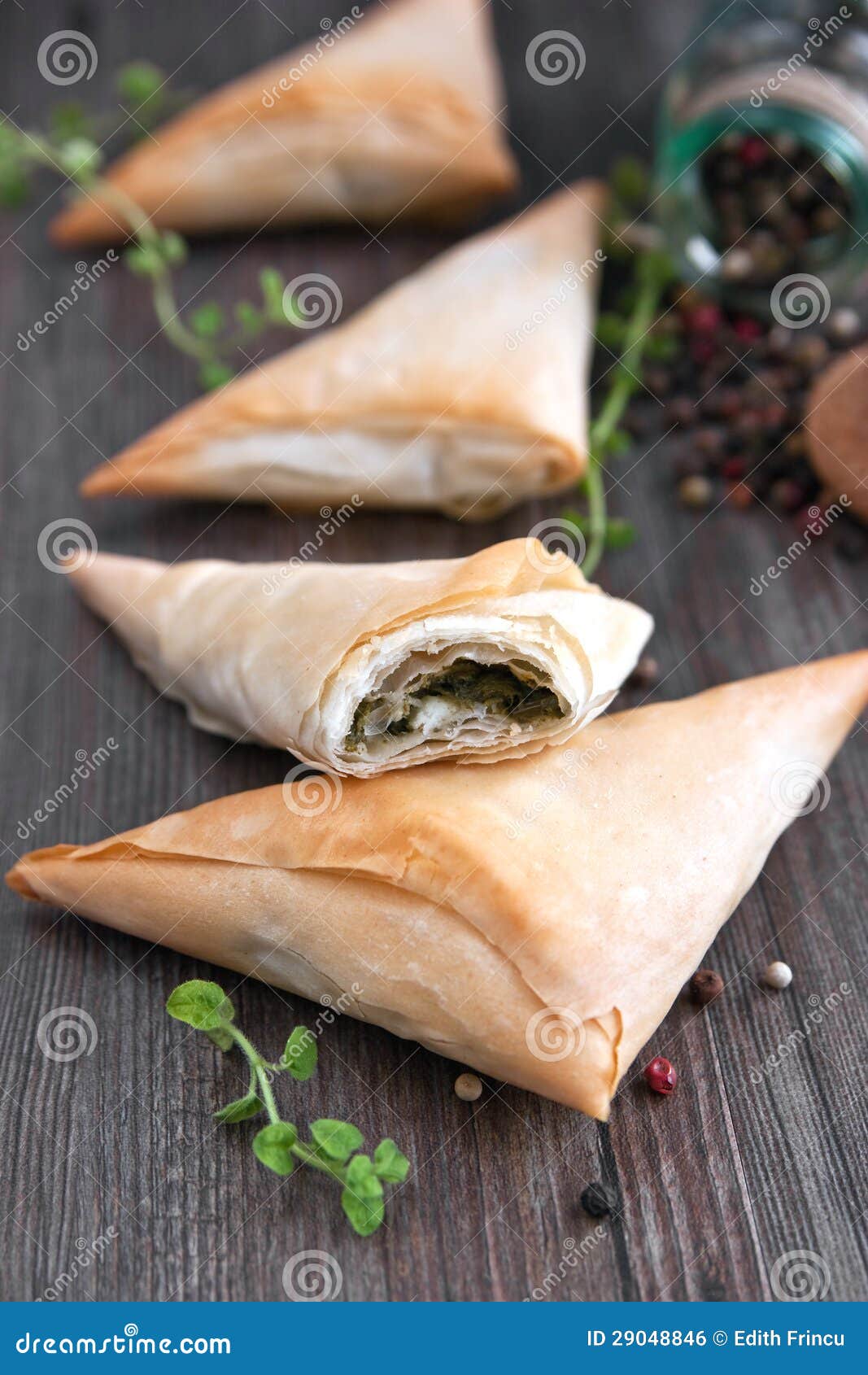 Puff Pastry Cheese and Spinach Triangles Stock Photo - Image of filo ...